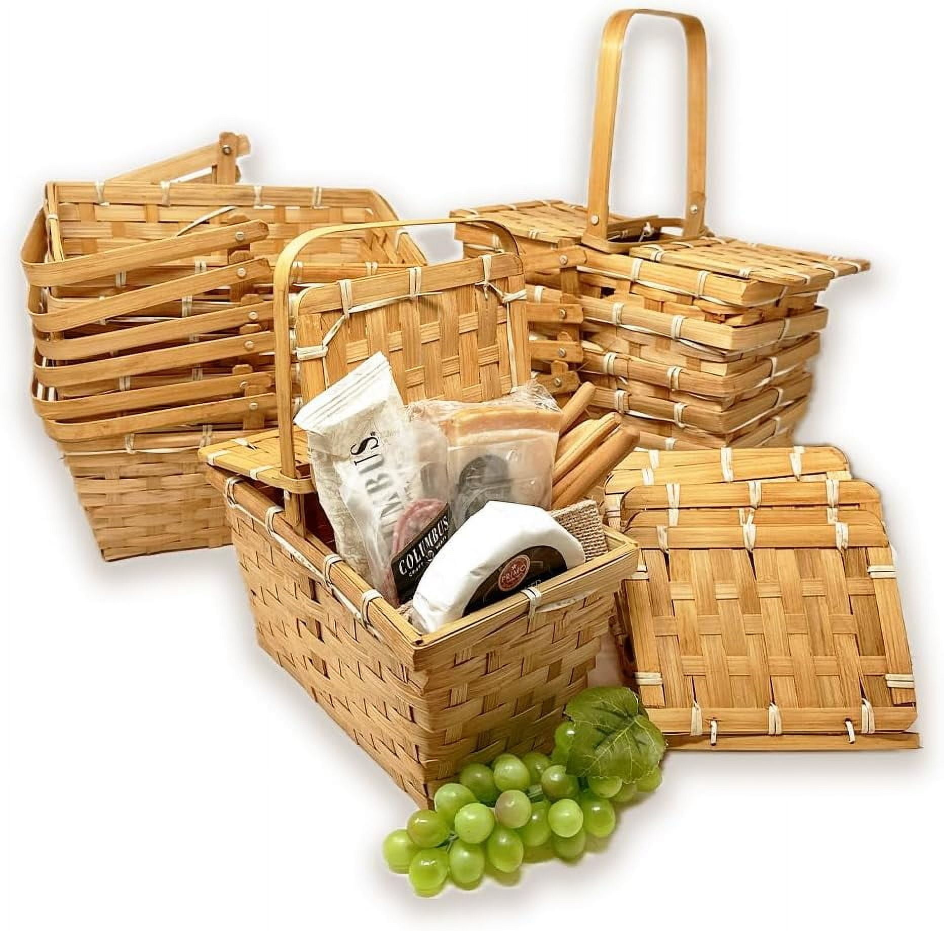 Bamboo Weave Picnic Basket Set of 12 - 10" Rectangular Honey w/Lid ...