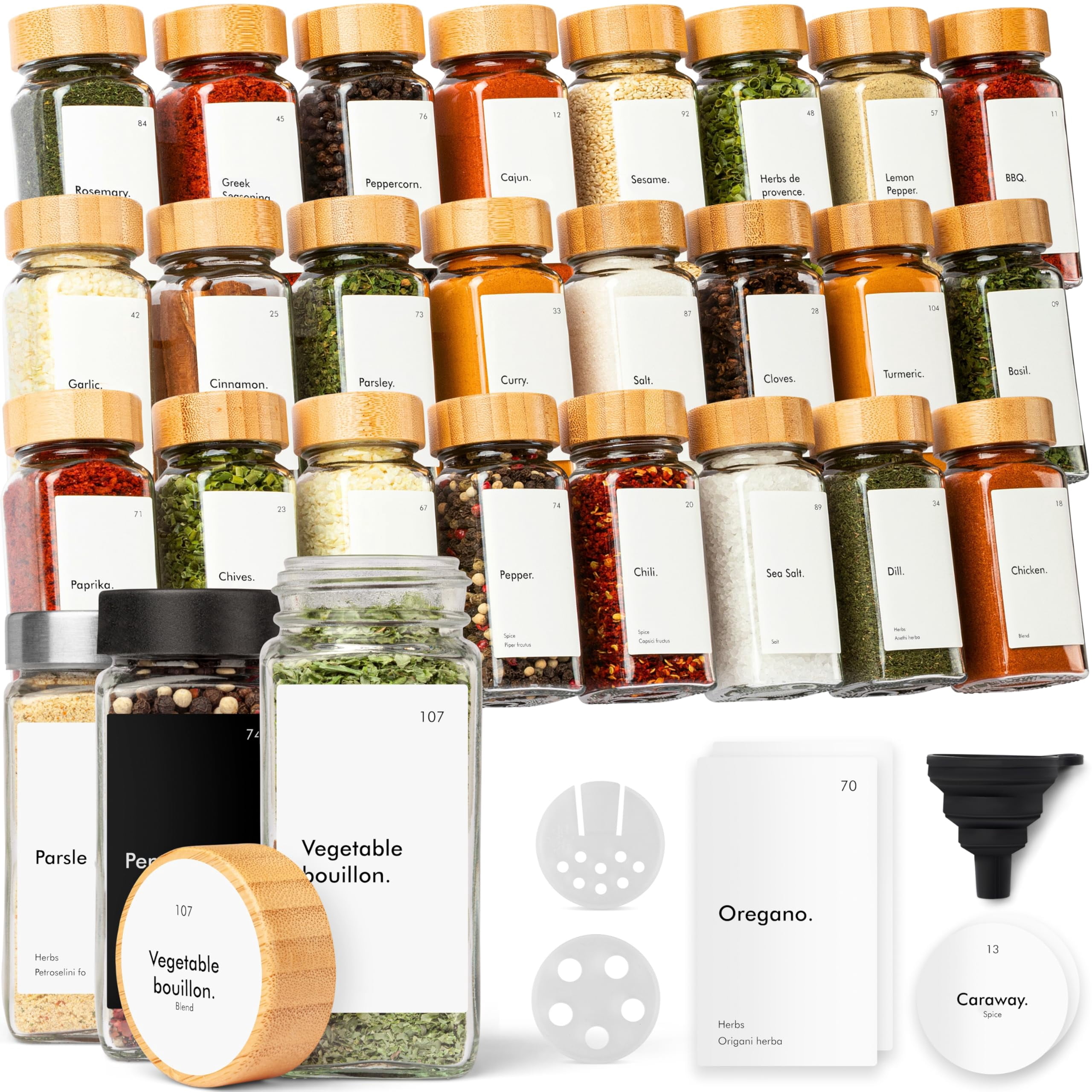 Bamboo White 24 Pack 4oz Square Glass Spice Jars with Airtight Lids for ...