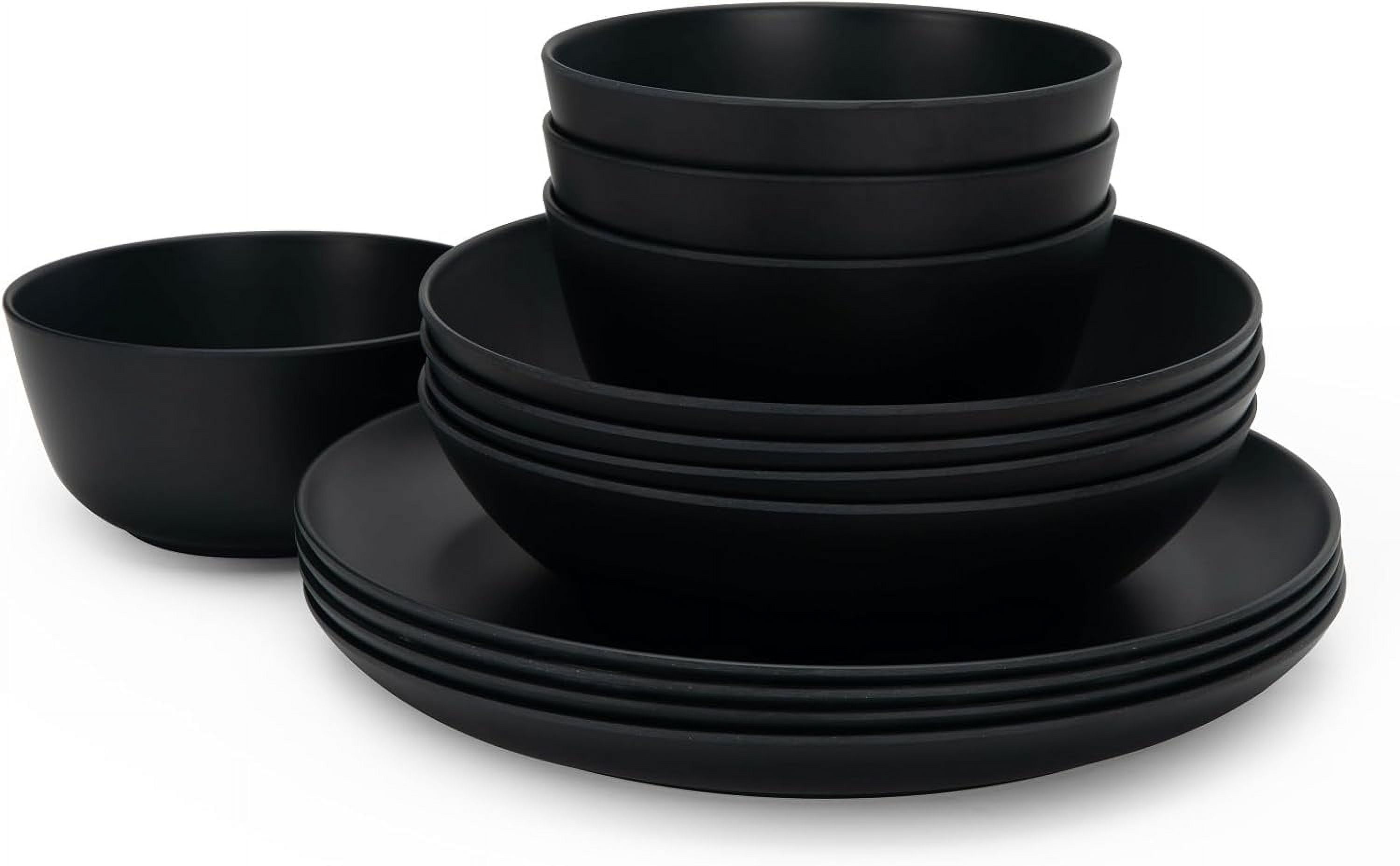 Bamboo White Kitchen Plates and Bowls Set, 12 Piece non-breakable ...