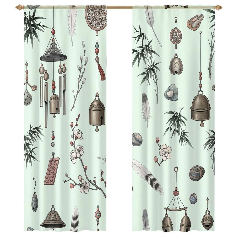 Bamboo Wind Chimes Decor Sheer Voile Curtain Window Tulle Curtains For ...