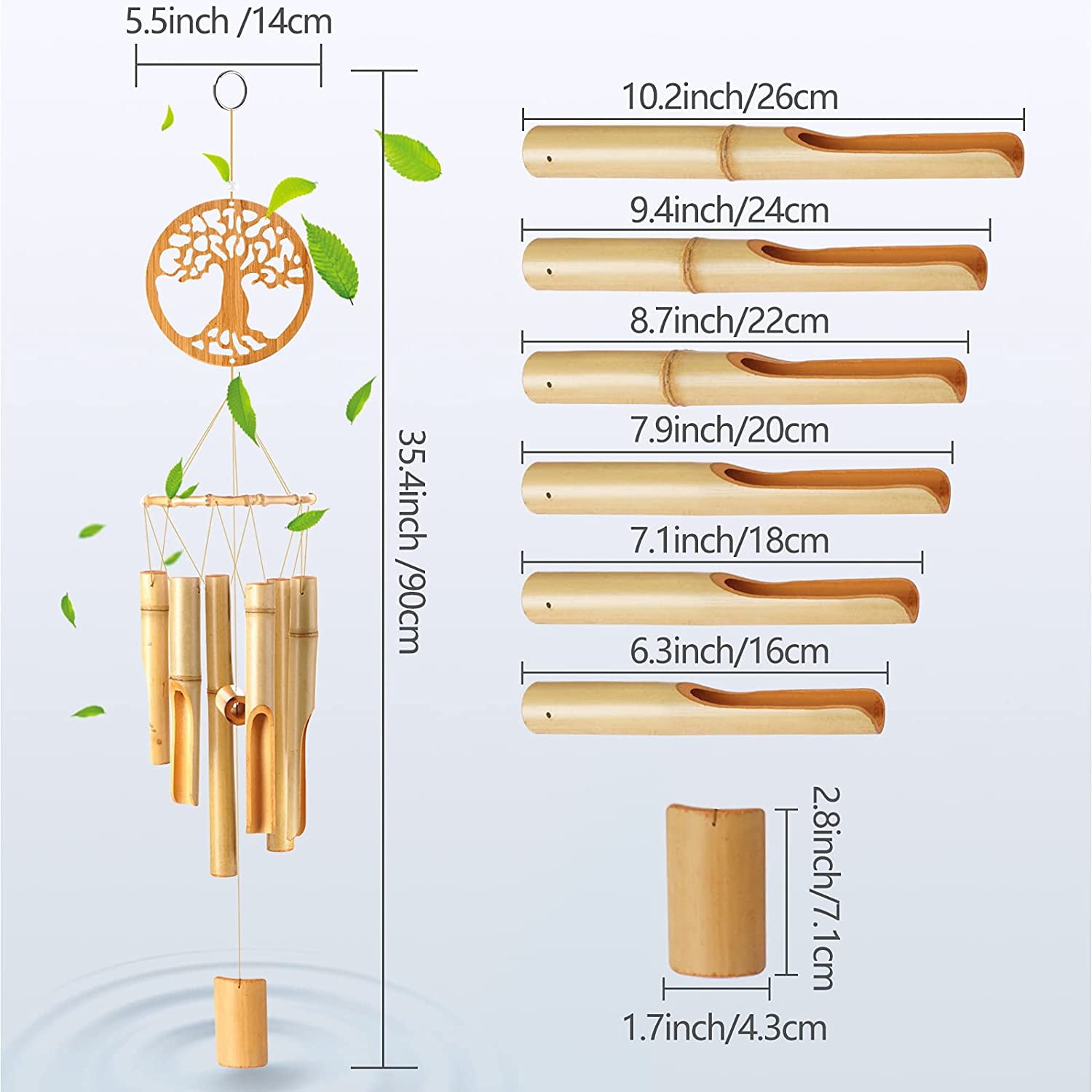 Bamboo Wind Chimes, Tree Of Life Wood Wind Chimes With Amazing Deep ...