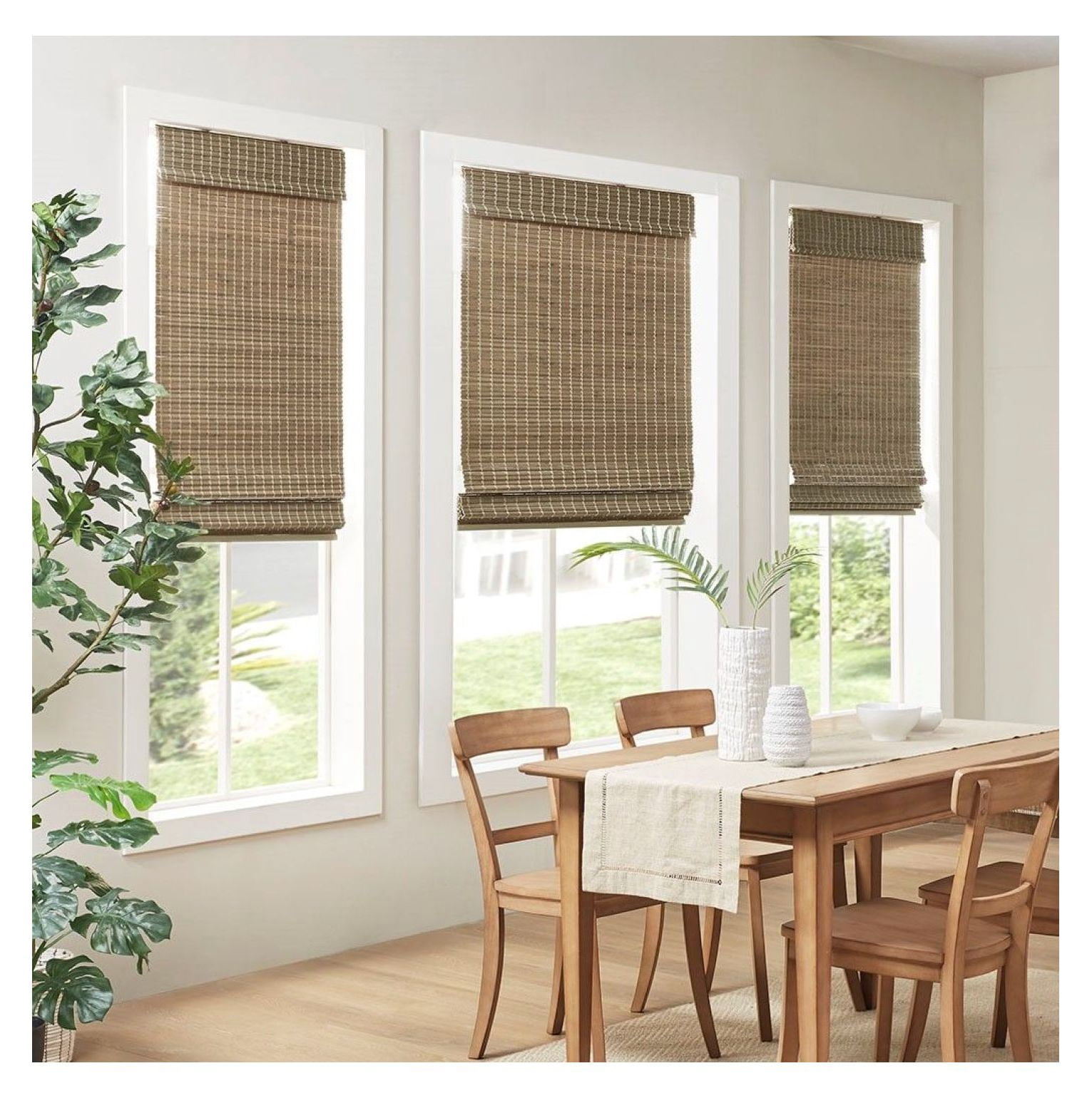 Bamboo Window Shade 64"L Light Filtering Cordless Natural Woven Blinds ...