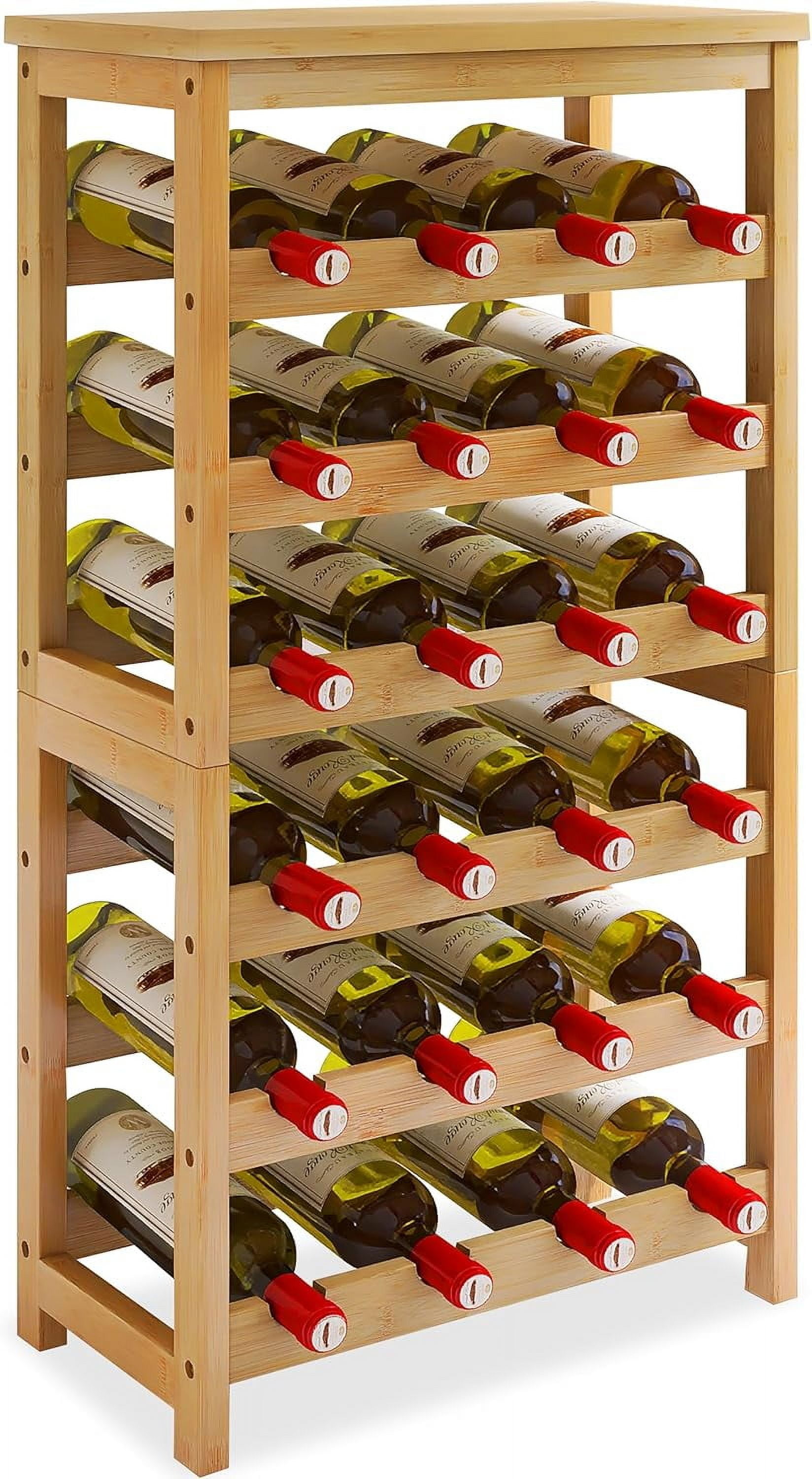 Bamboo Wine Rack, 24 Bottles Wine Display Storage Shelves with Table ...