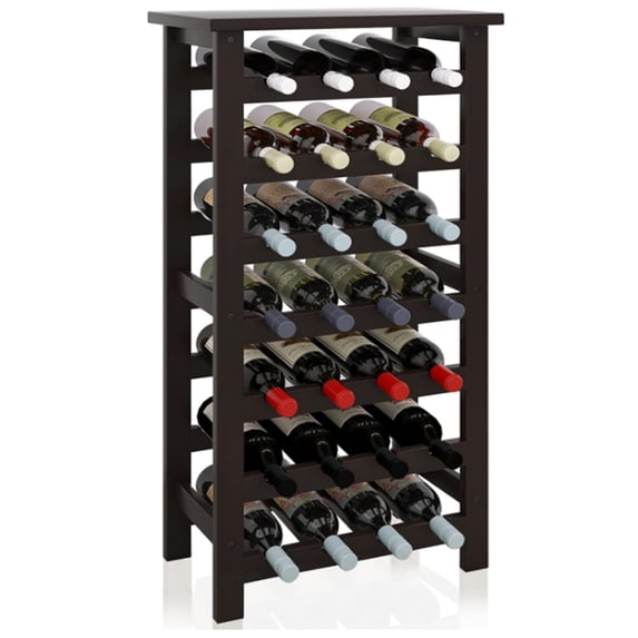 Bamboo Wine Rack, 28 Bottles Display Holder with Table Top, 7-Tier Free ...