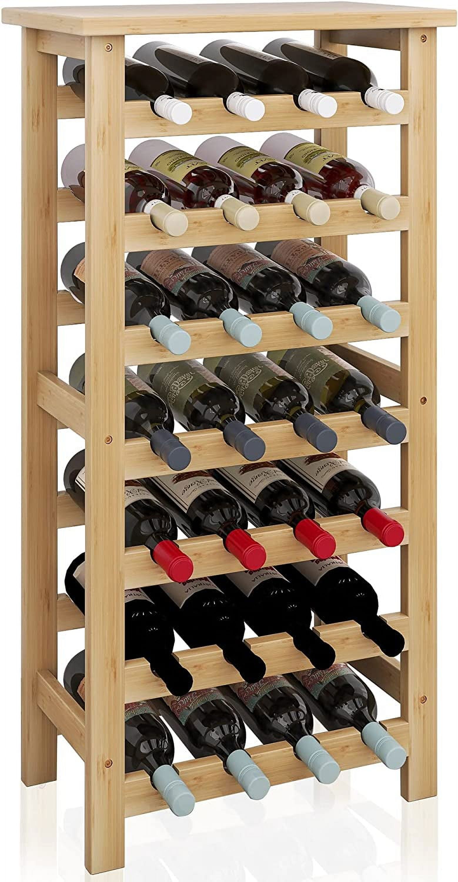 Bamboo Wine Rack, 28 Bottles Display Holder with Table Top, 7-Tier Free ...