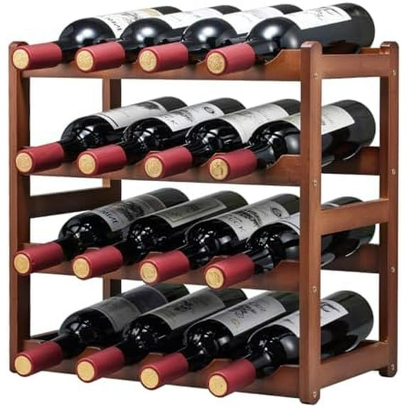 Bamboo Wine Rack,4 Tier, Wine Bottle Holder, Hold 16 Bottles for Home ...