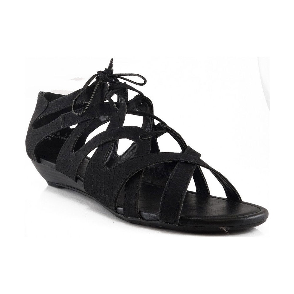 Bamboo Women DENISA-85 Lace-Up Closed Back Sandals, Black Snake, 7 ...