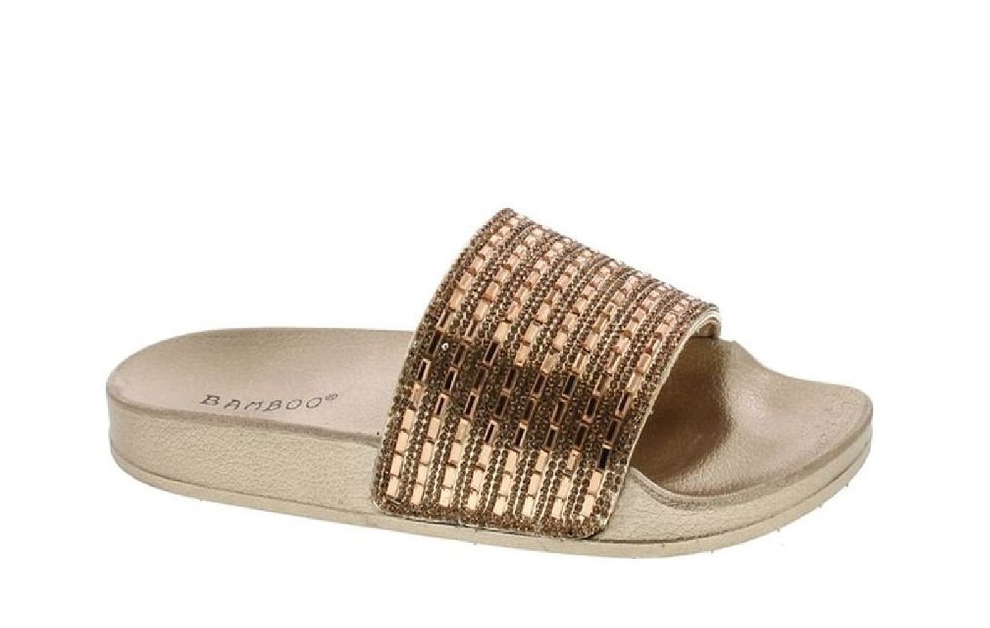 Bamboo Womens Dazzling-01S Vibrance01 Open Toe Jeweled Rhinostone Slide ...