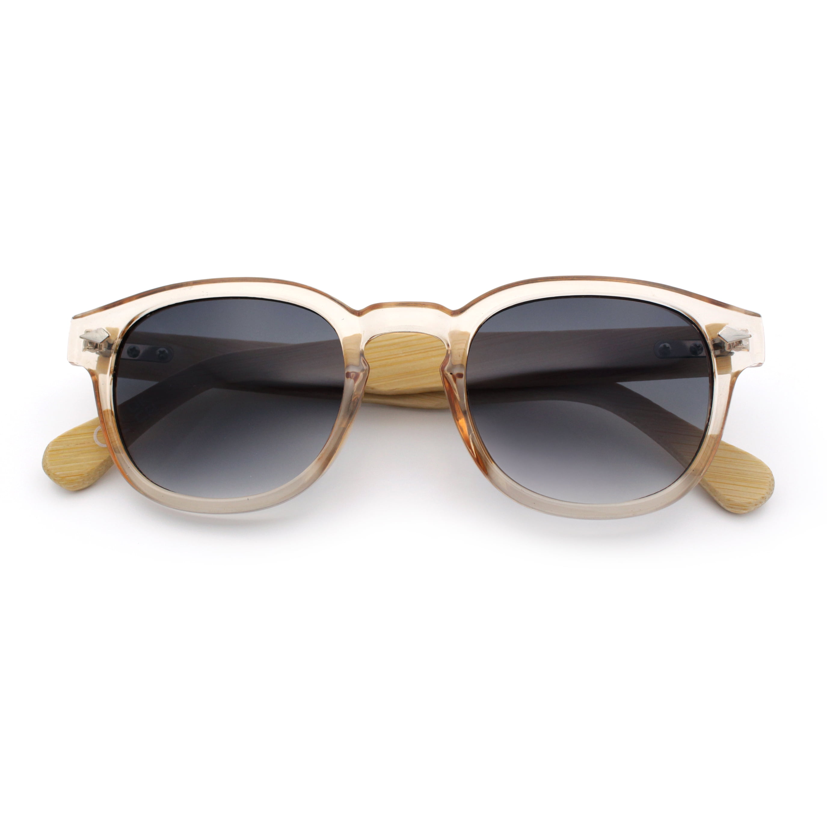 Bamboo Wood Arm Keyhole Round Horn Rim Hipster Vintage Vibe Sunglasses ...