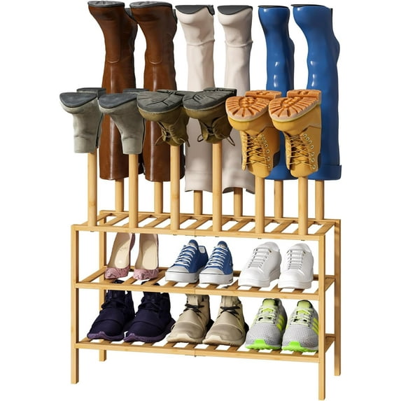Bamboo Wood Boot Rack with Shoe Shelf Organizer for Closet Entryway and ...