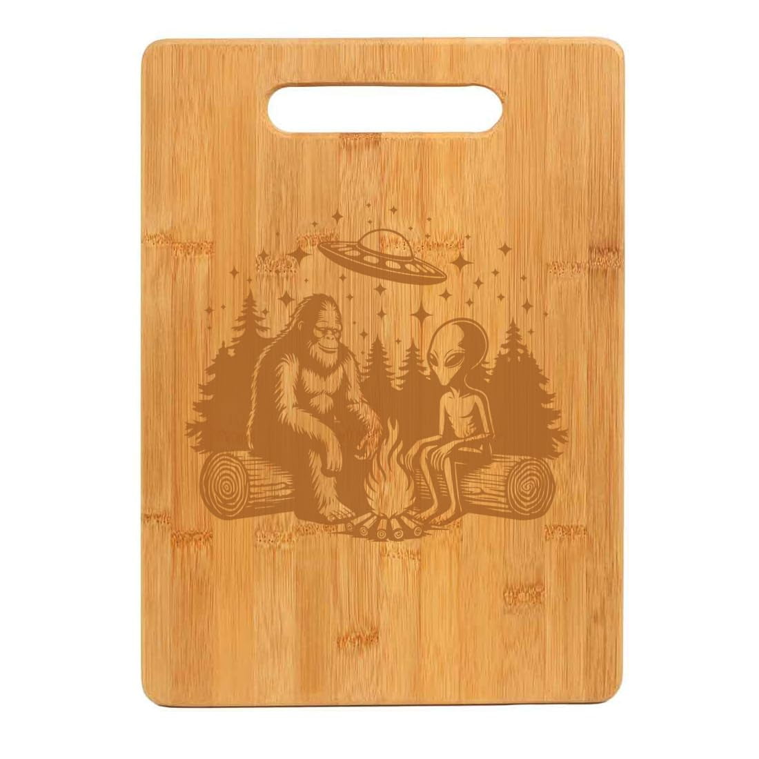 Bamboo Wood Cutting Board Bigfoot Alien UFO Campfire Funny - Walmart.com