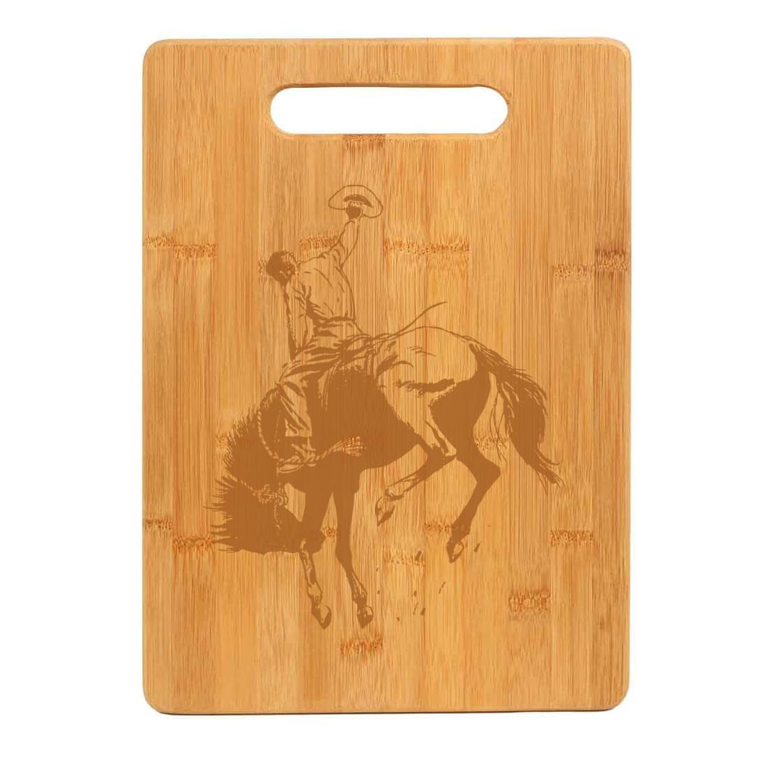 Bamboo Wood Cutting Board Bronco Buster Rodeo Western Cowboy Horse ...