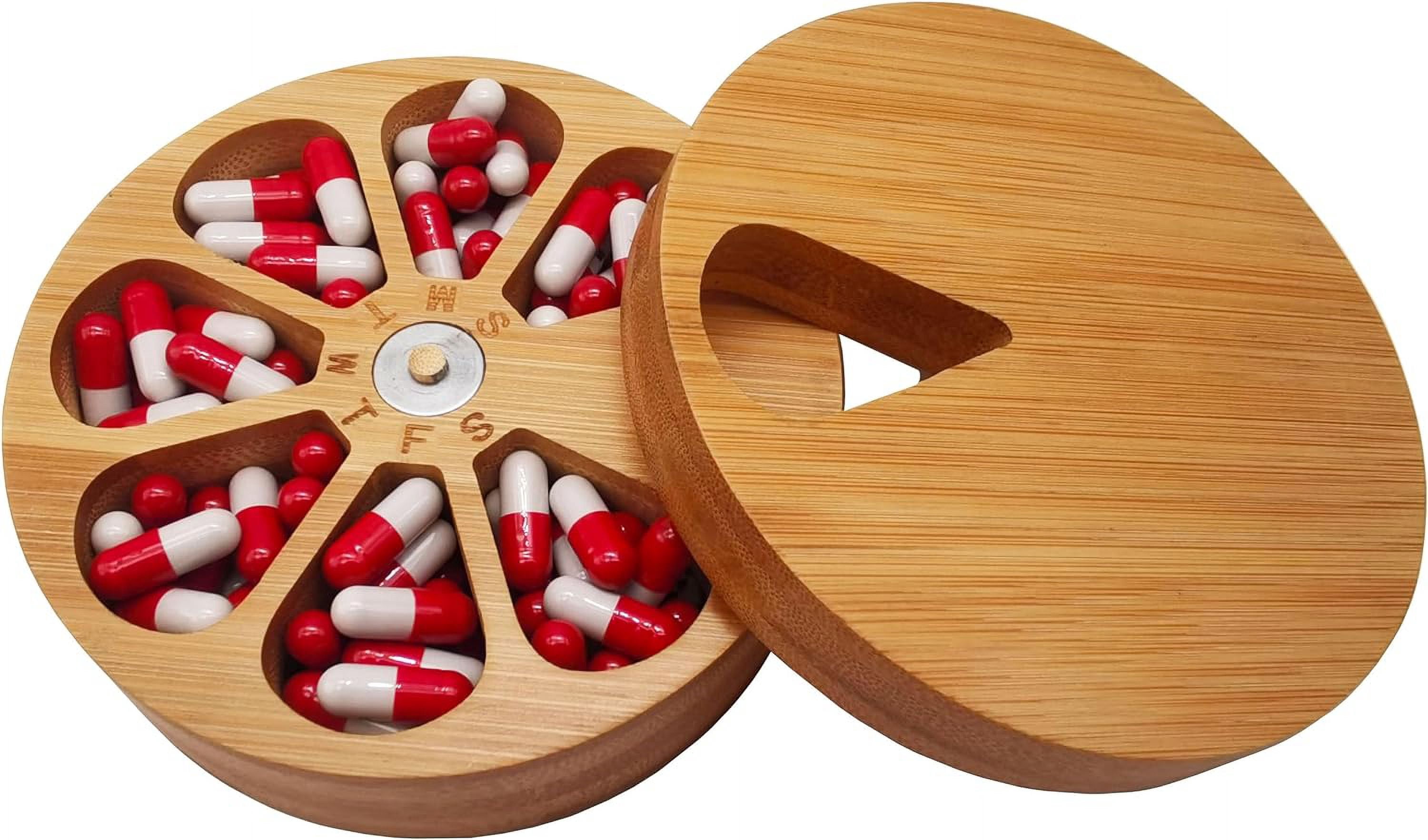 Bamboo Wood Daily Weekly Vitamin Medicine Pill Organizer Case Box ...