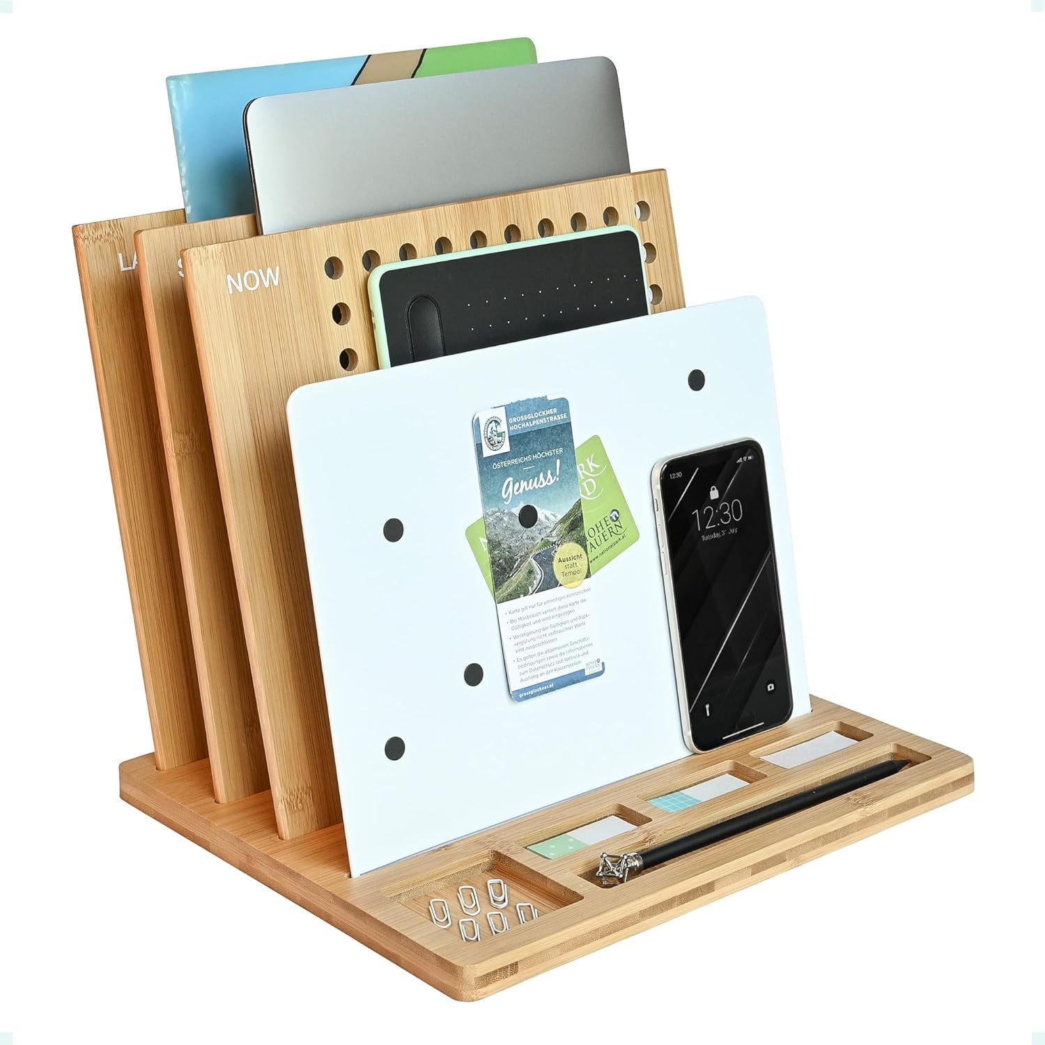 Bamboo Wood Desk Organizer: 3-Tier File Holder, Mail Organizer, Non ...