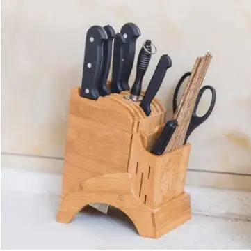 Bamboo Wood Knife Holder Desktop 9Slot Chef knives Rack Meat Fish ...