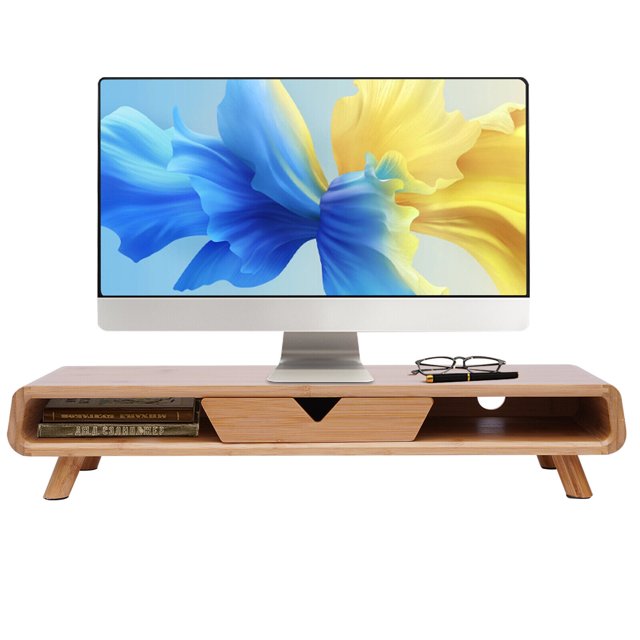 Bamboo Wood Monitor Stand Riser Monitor Stand Riser for Desk, Larger ...