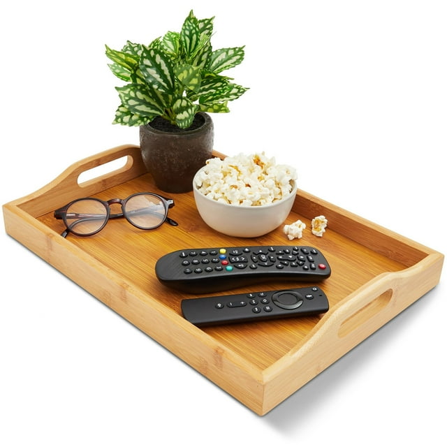 Bamboo Wooden Serving Tray with Handles for Home, Breakfast in Bed ...