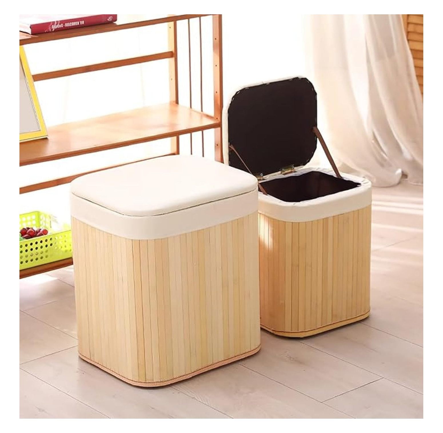 Bamboo Wood Storage Stool,2 Pieces Multifunctional Shoe Changing Stool ...