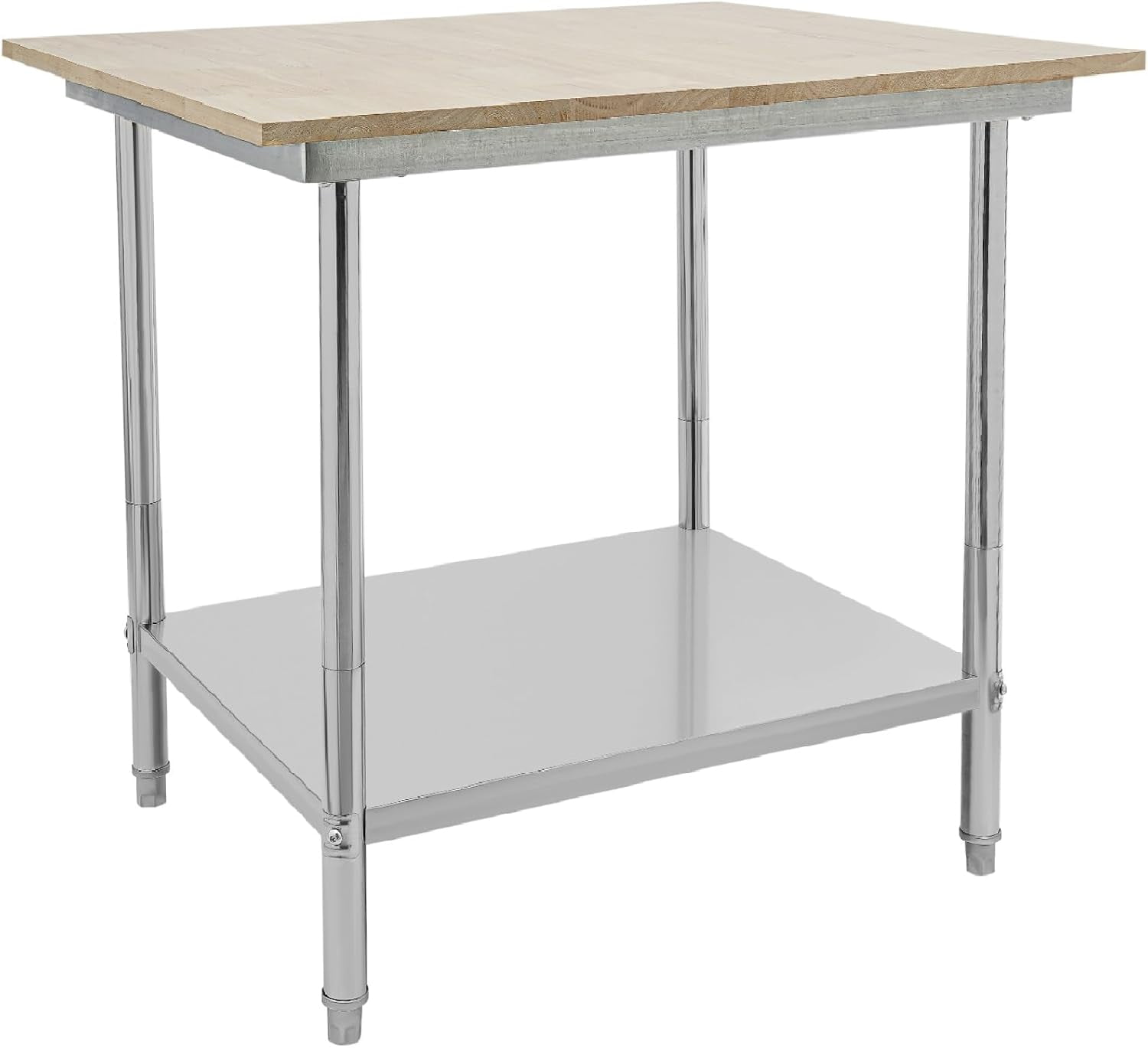 Bamboo Wood Work Double Tier Work Table 35x30 Stainless Steel Wood ...
