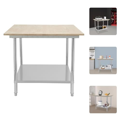 Bamboo Wood Work Double Tier Work Table 35x30 Stainless Steel Wood ...