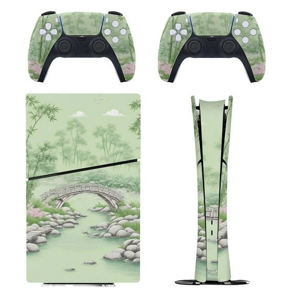 Bamboo Wooden Bridge Console Skin Bundle for PS5 Pro Slim Disc ...