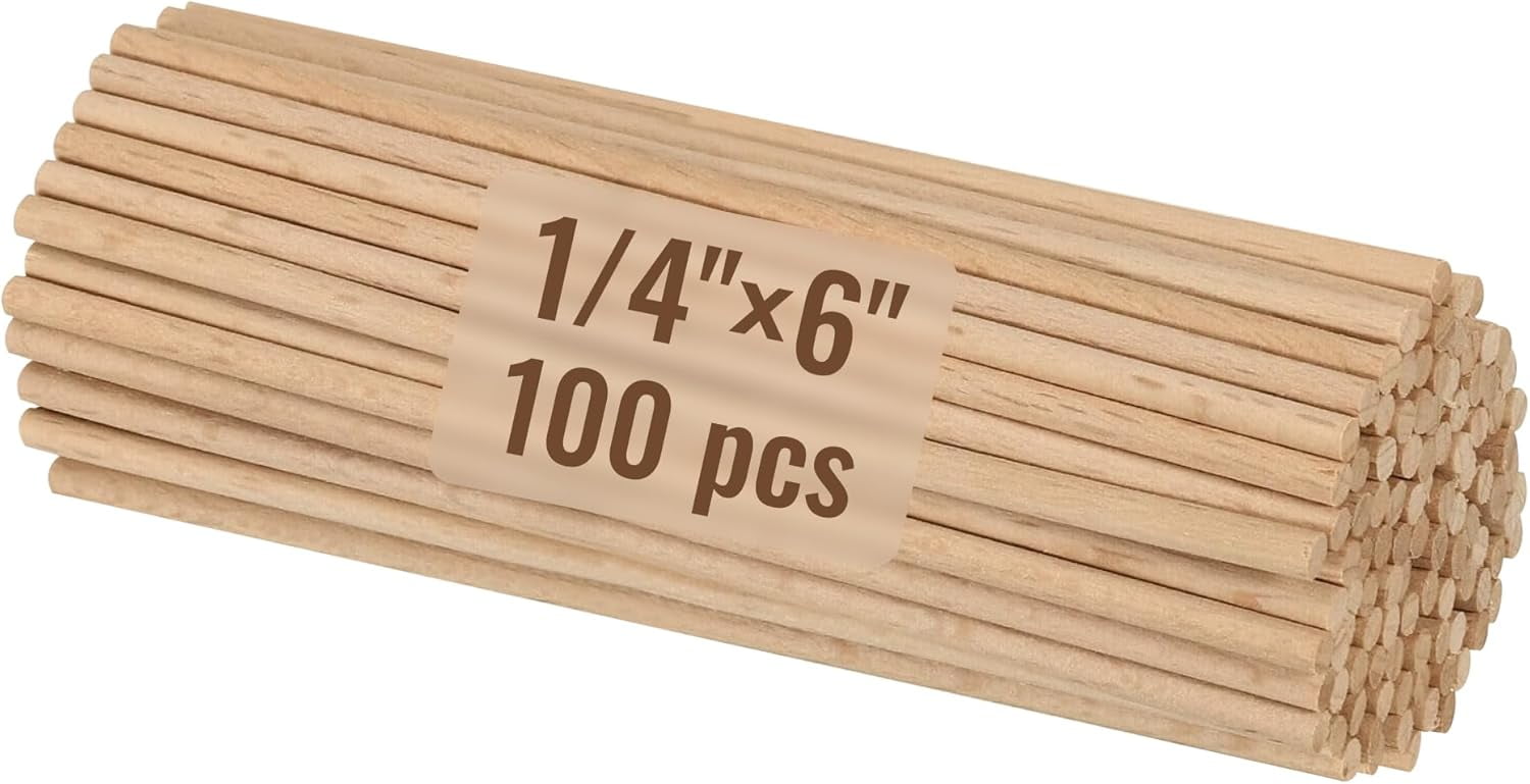 Bamboo Wooden Dowel Rods 100 PCS 1/4" x 6" Inch Round Wood Sticks for ...