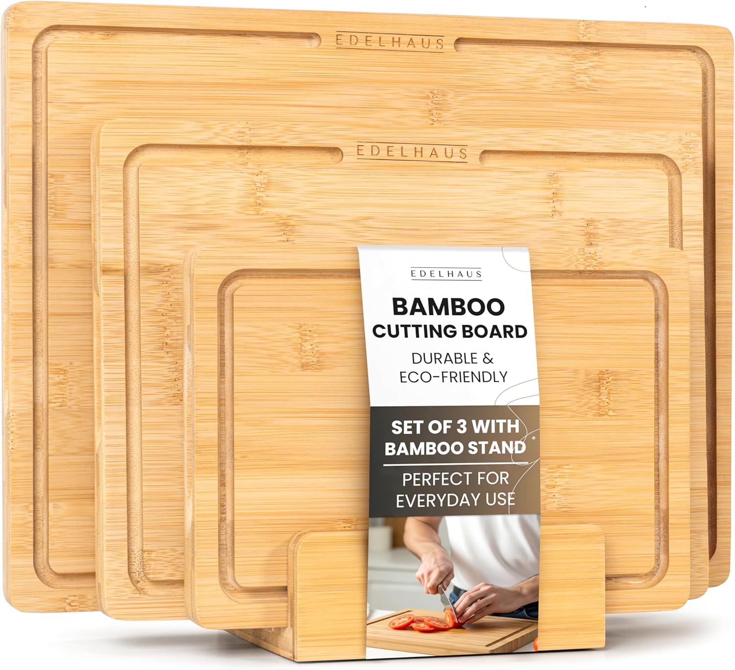Bamboo Wooden for Kitchen, Cutting Board Set of 3, Chopping Boards with ...