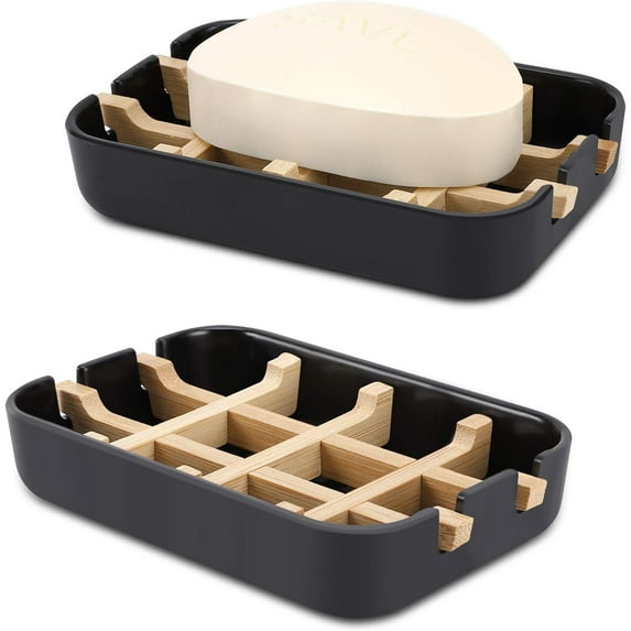 Bamboo Wooden Soap Dishes for Shower with Drainage for Bathroom Bar ...