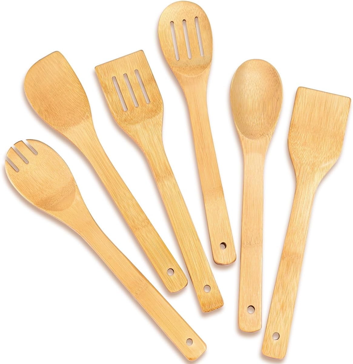 Bamboo Wooden Spoons for Cooking 6 Pcs 12Inch,Non-Stick Wooden Kitchen ...