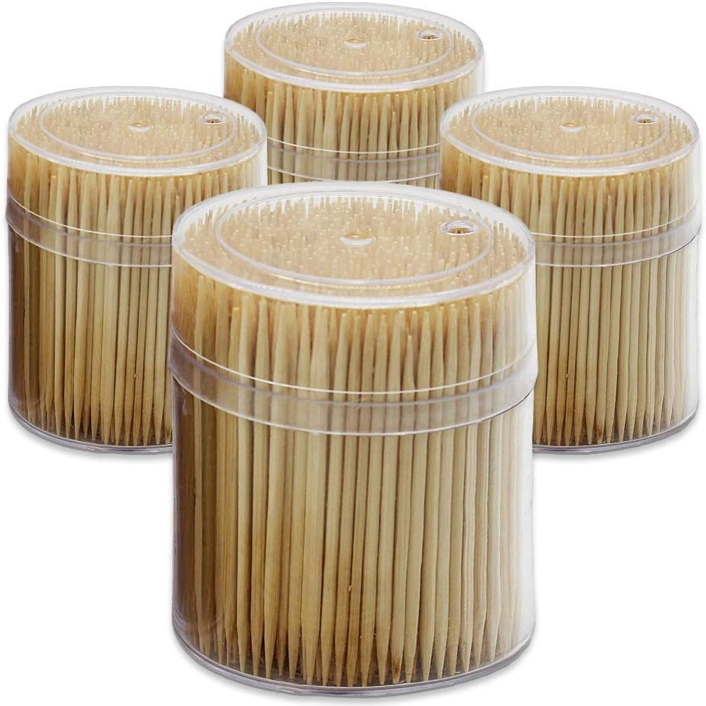 Bamboo Wooden Toothpicks | Wood Round Toothpicks in Clear Plastic ...