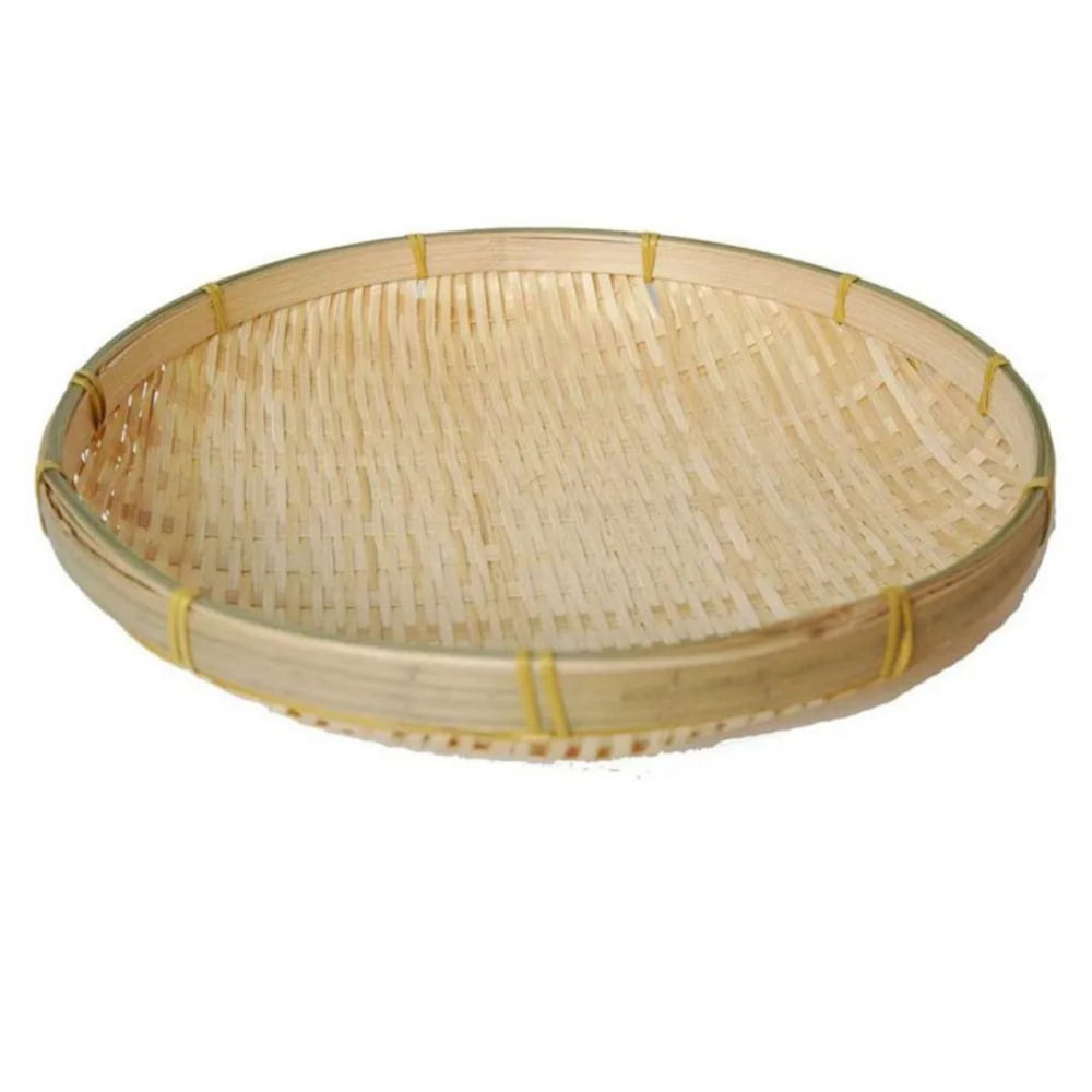 Bamboo Woven Basket Tray Flat Wicker Round Fruit Basket Woven Food ...