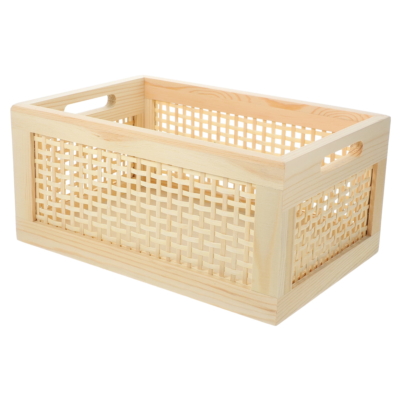 Bamboo Woven Wood Storage Basket Bin Desktop Organizer Box Reusable ...
