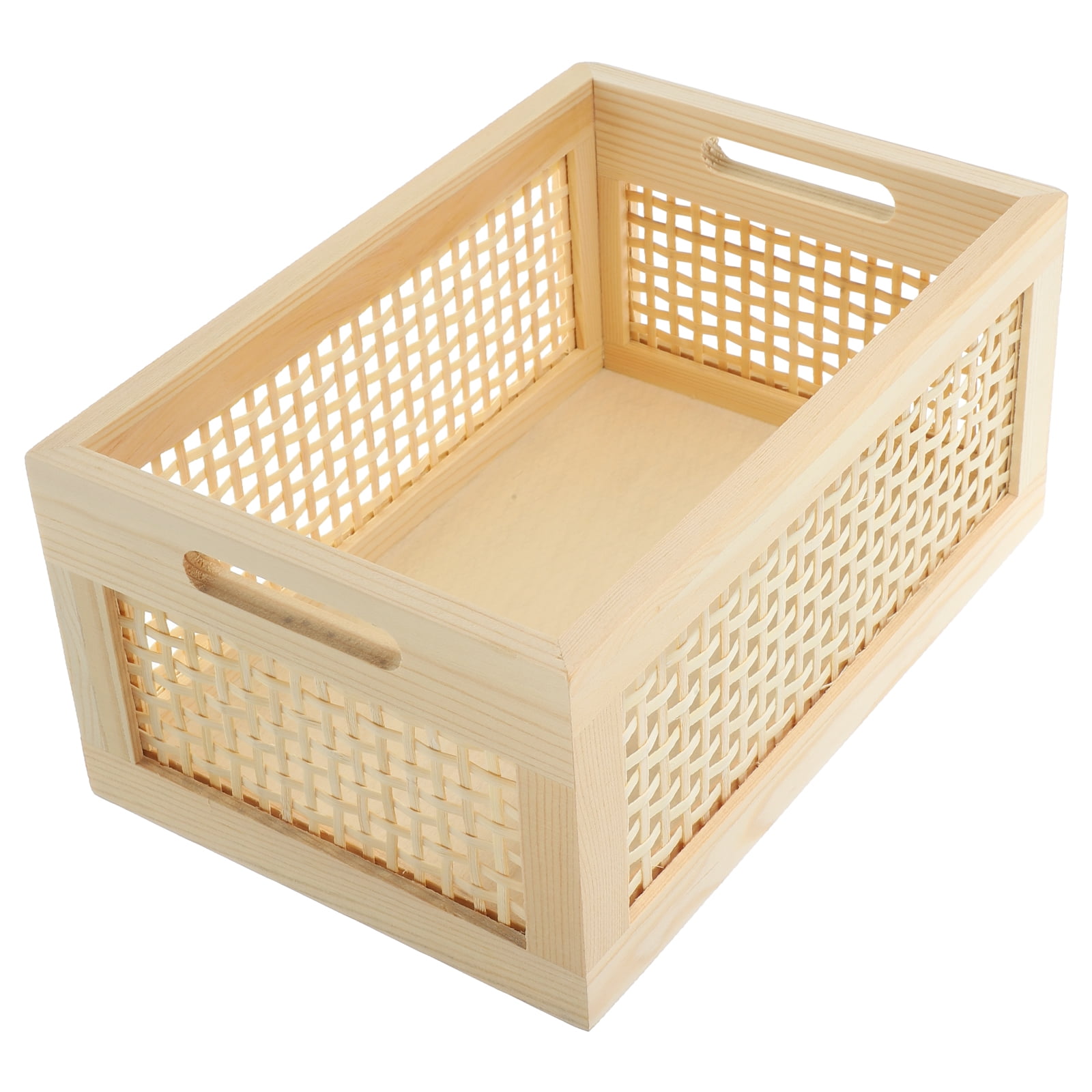 Bamboo Woven Wood Storage Basket Cosmetics Organizer Bin Bins Toy ...