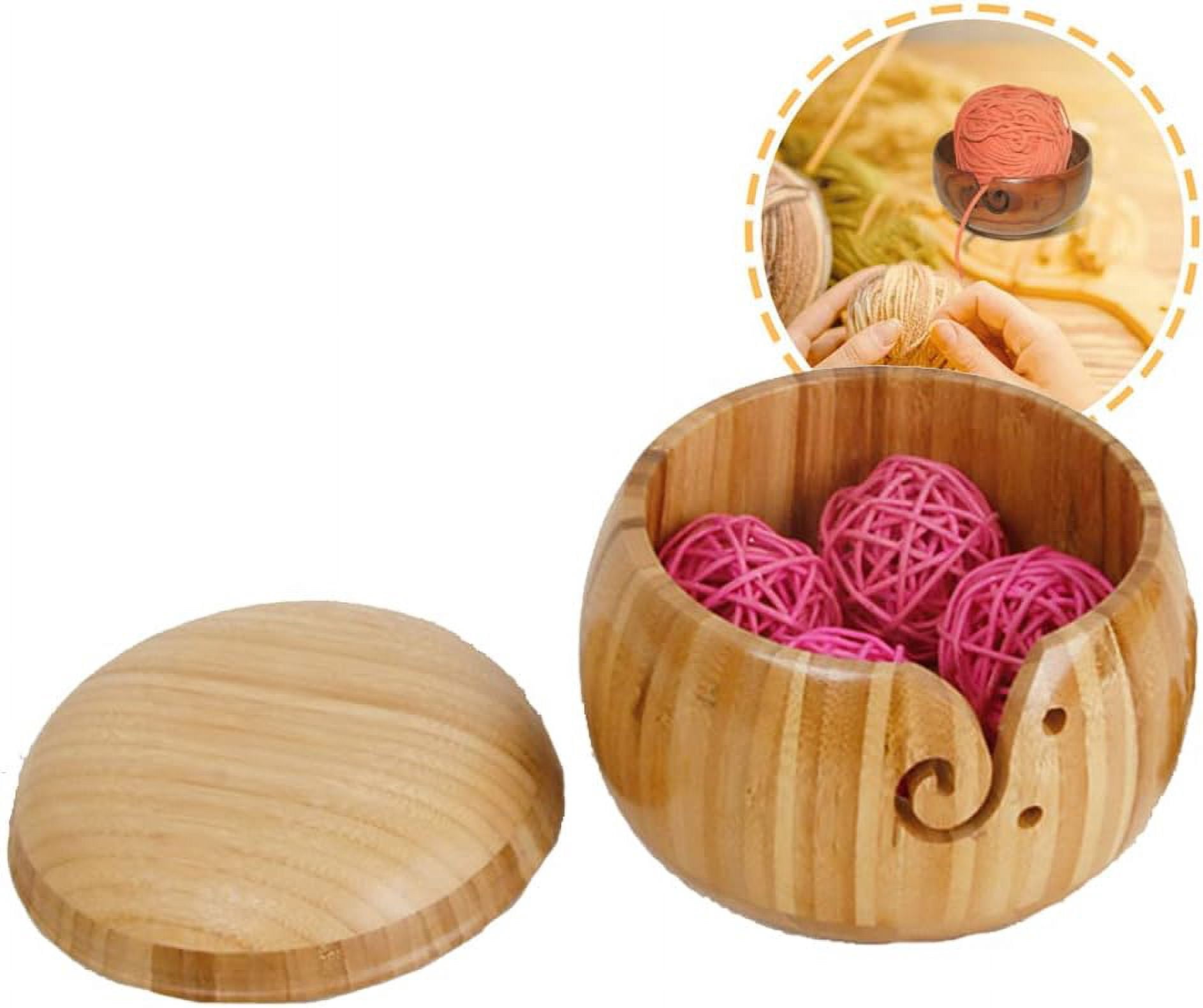 Bamboo Yarn Bowl, Yarn Bowls for Knitting, Yarn Holder Bowl with lid ...