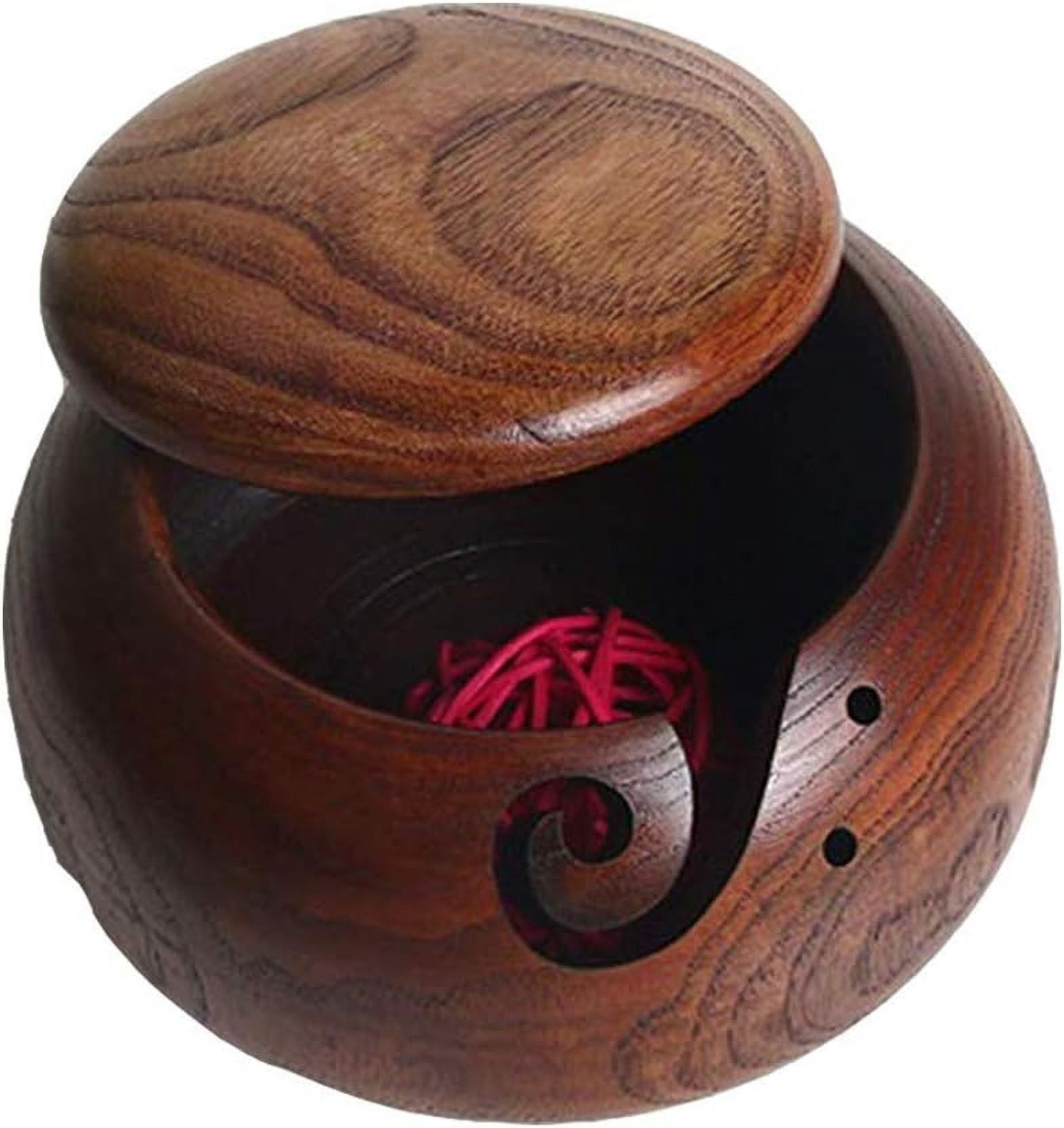 Bamboo Yarn Bowl with Lid - 6-Inch Handcrafted Storage for Knitting and ...