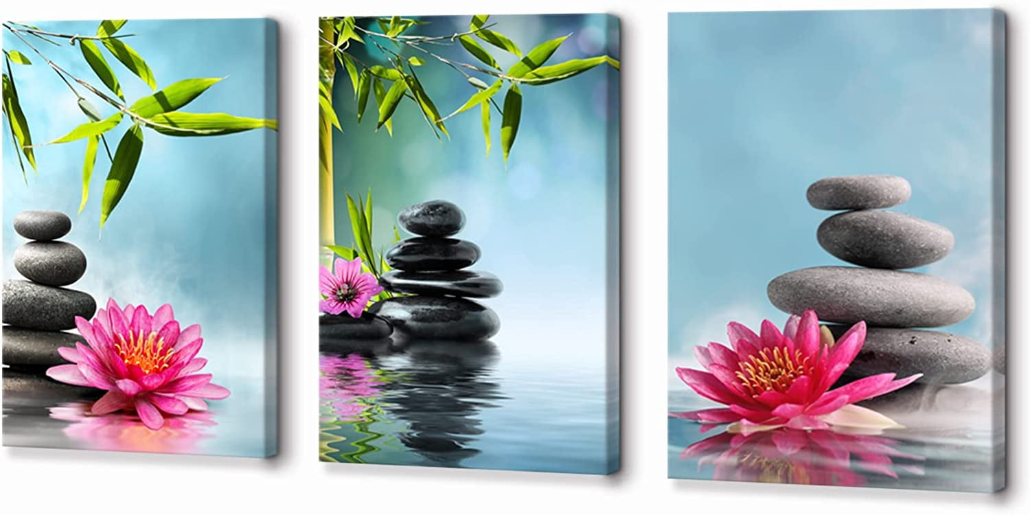 Bamboo Zen Canvas Wall Art Spa Artwork Vibrant Pink Water Lily Zen ...