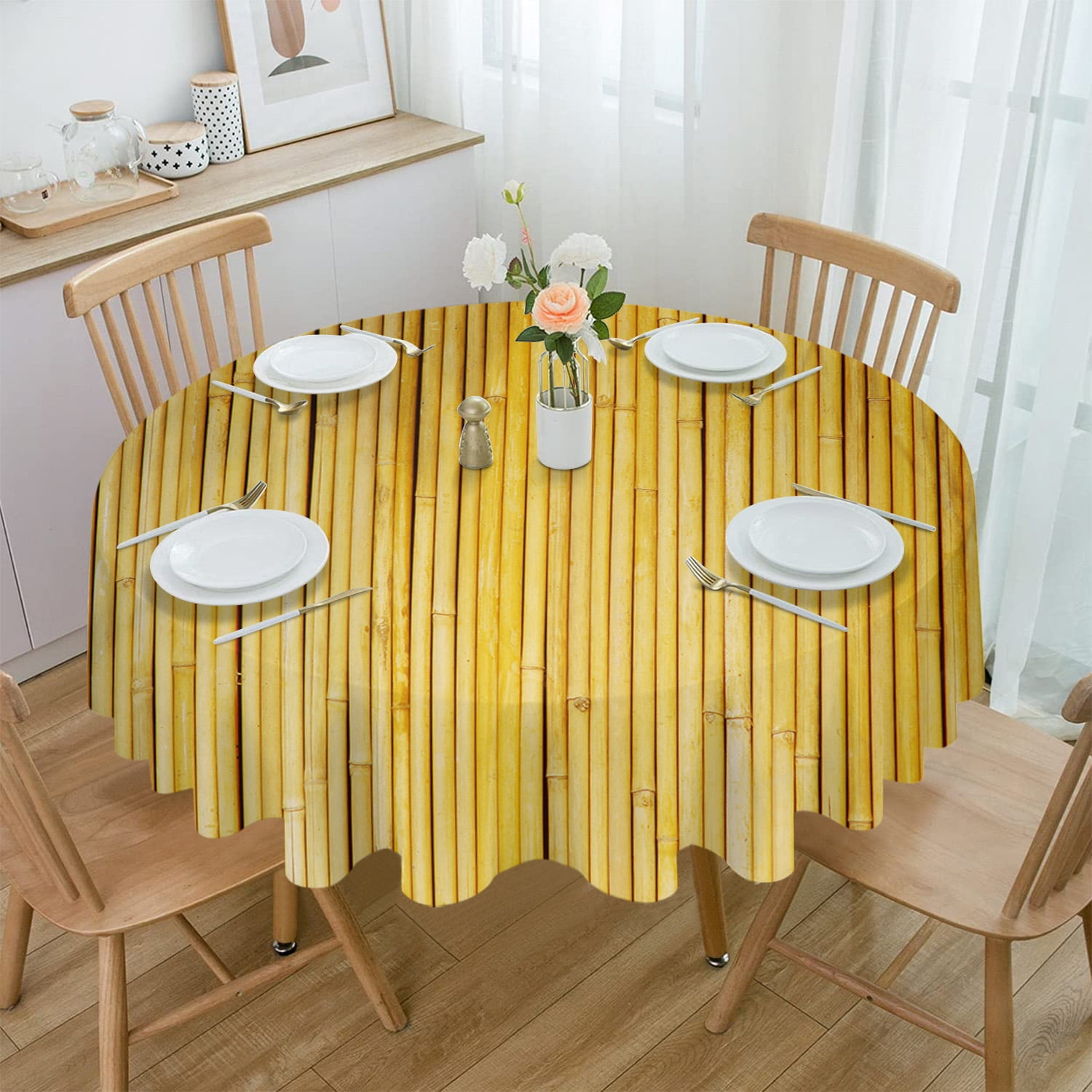 Bamboo Zen Chinese Style Round Tablecloths for Dining Table Waterproof ...