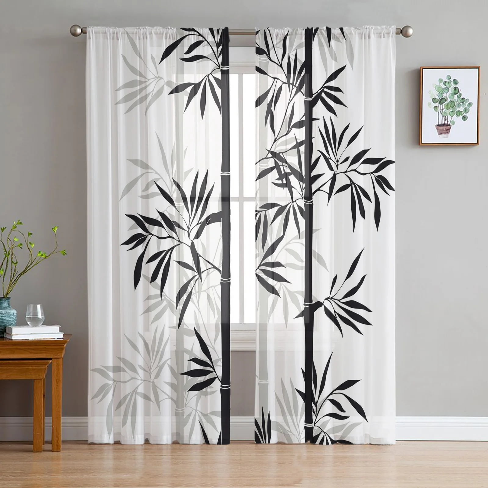 Bamboo Zen Chinese Style Sheer Curtains Living Room Window Tulle ...