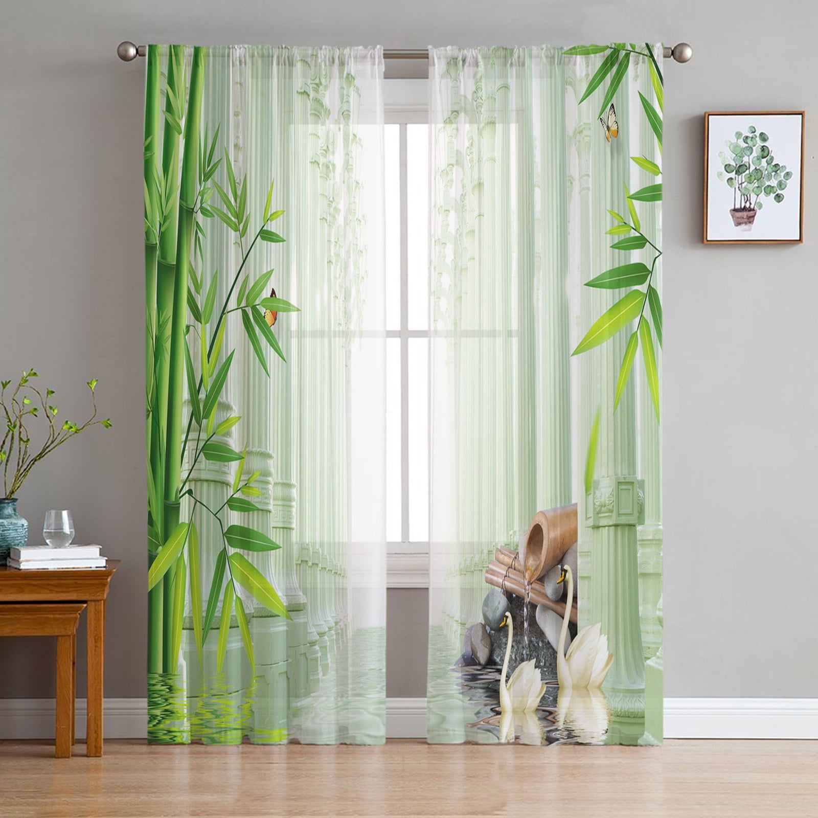 Bamboo Zen Chinese Style Sheer Curtains Living Room Window Tulle ...