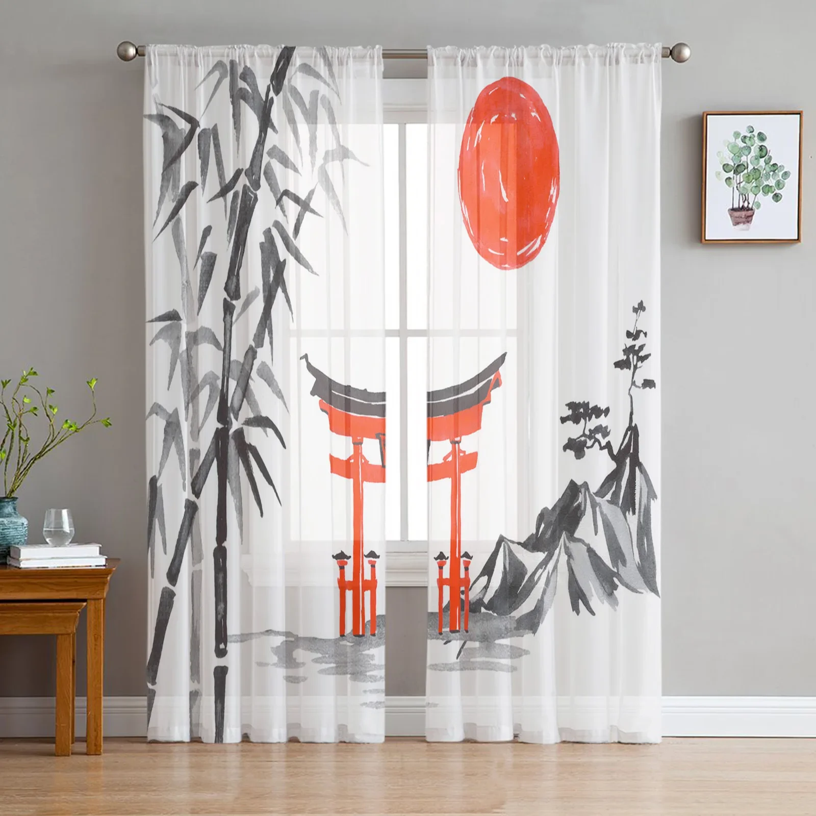 Bamboo Zen Chinese Style Sheer Curtains Living Room Window Tulle ...