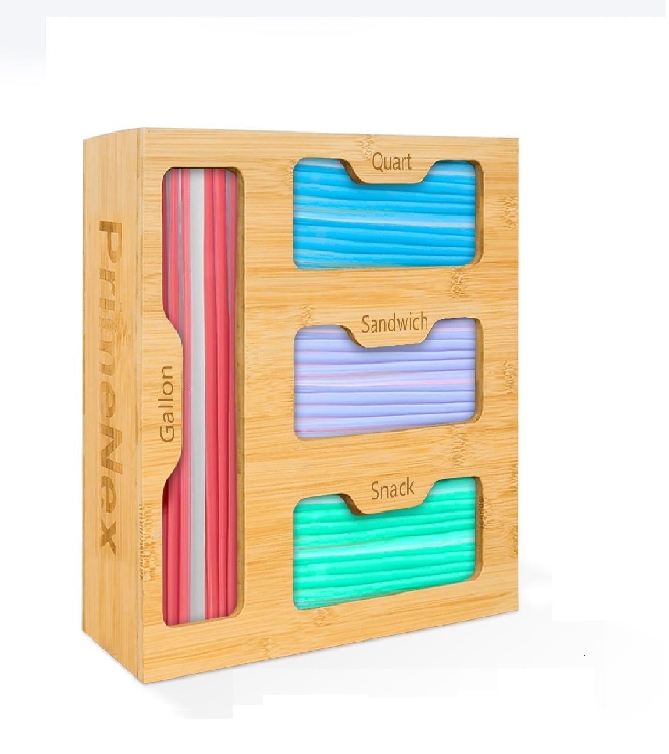 Bamboo Ziplock Bag Storage Organizer and Dispenser for Kitchen, Baggie ...