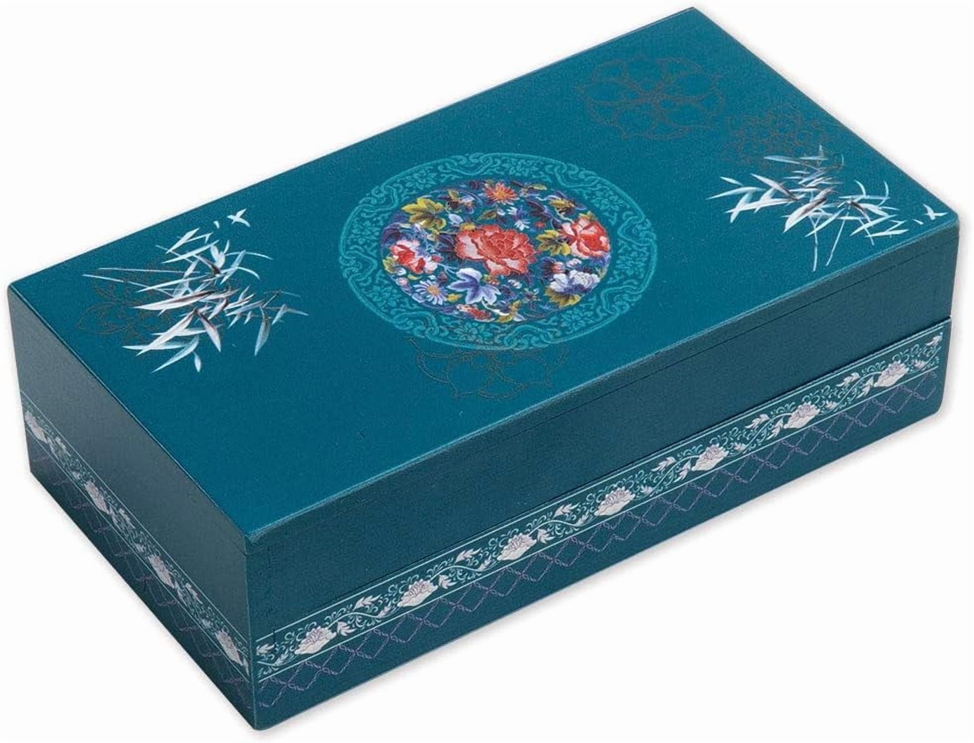 Bamboo-Zler 8-Step Secret Sliding Puzzle Box Teal Wood Safe, 3¼″x6¼″x2 ...