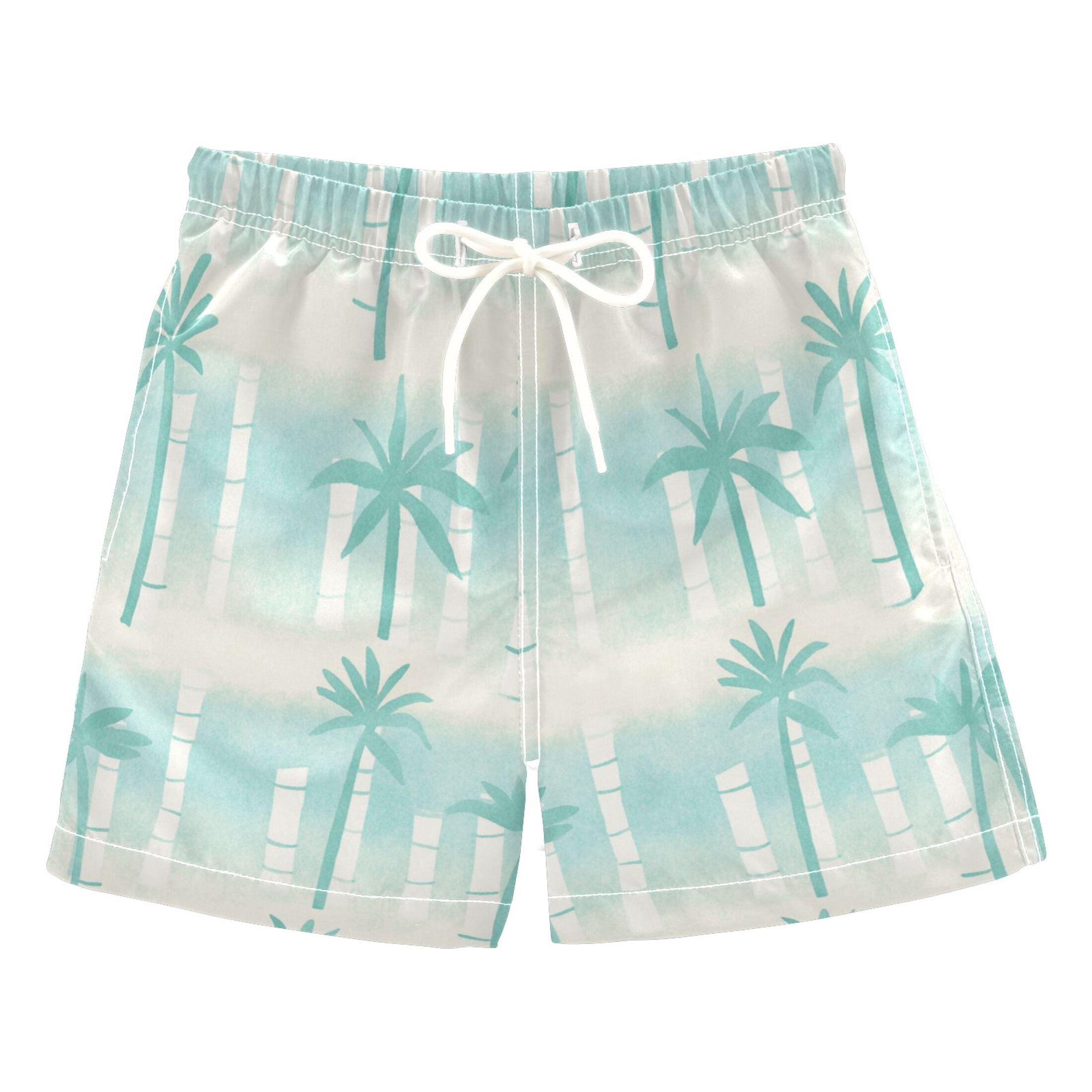 Bamboo and Palm Pattern Boys' Swim Trunks Beach Pool Shorts Quick Dry ...
