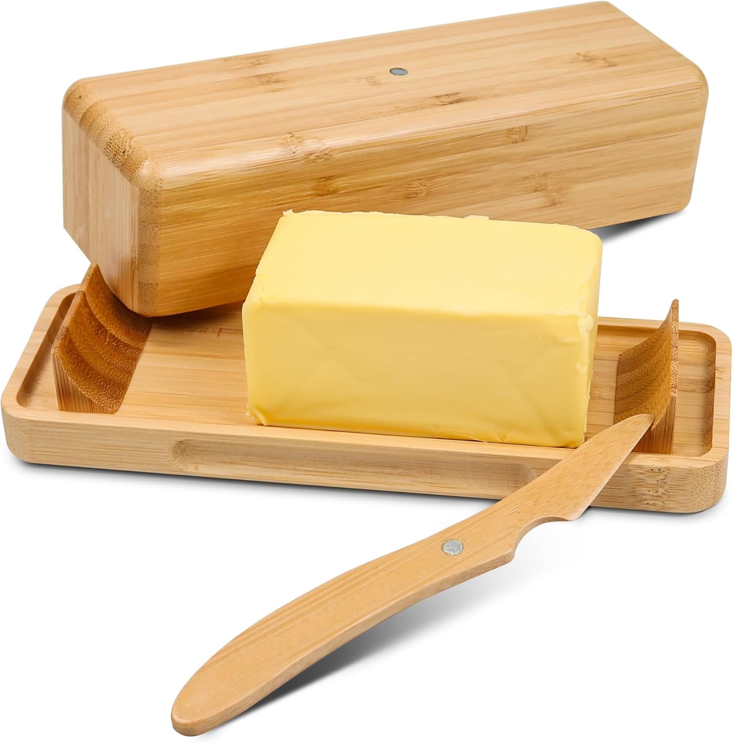 Bamboo butter tray with lid, countertop, butter container, refrigerator ...