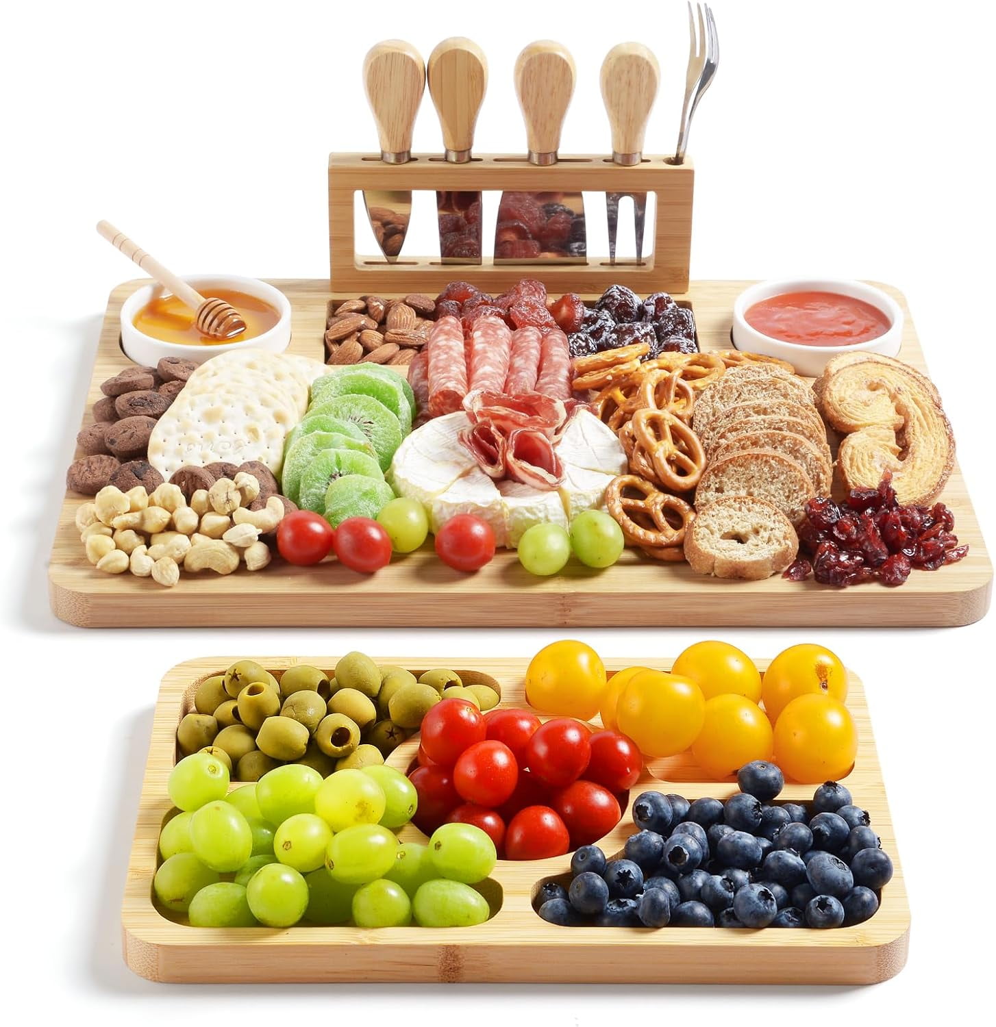 Bamboo cooked food board and knife set, lightweight cheese board and ...
