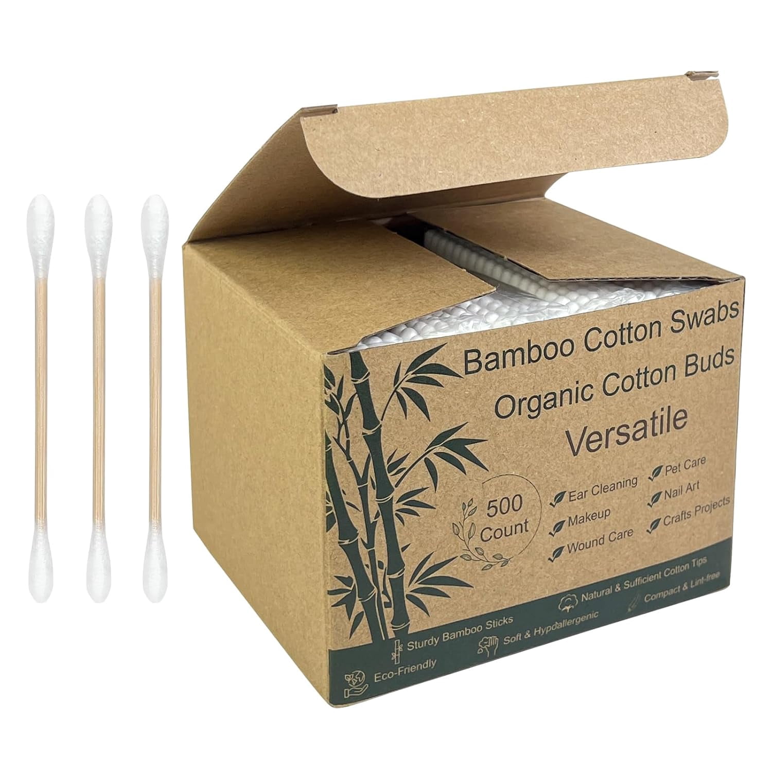 Bamboo cotton swabs, 500 pieces round tip - sturdy bamboo center, soft ...