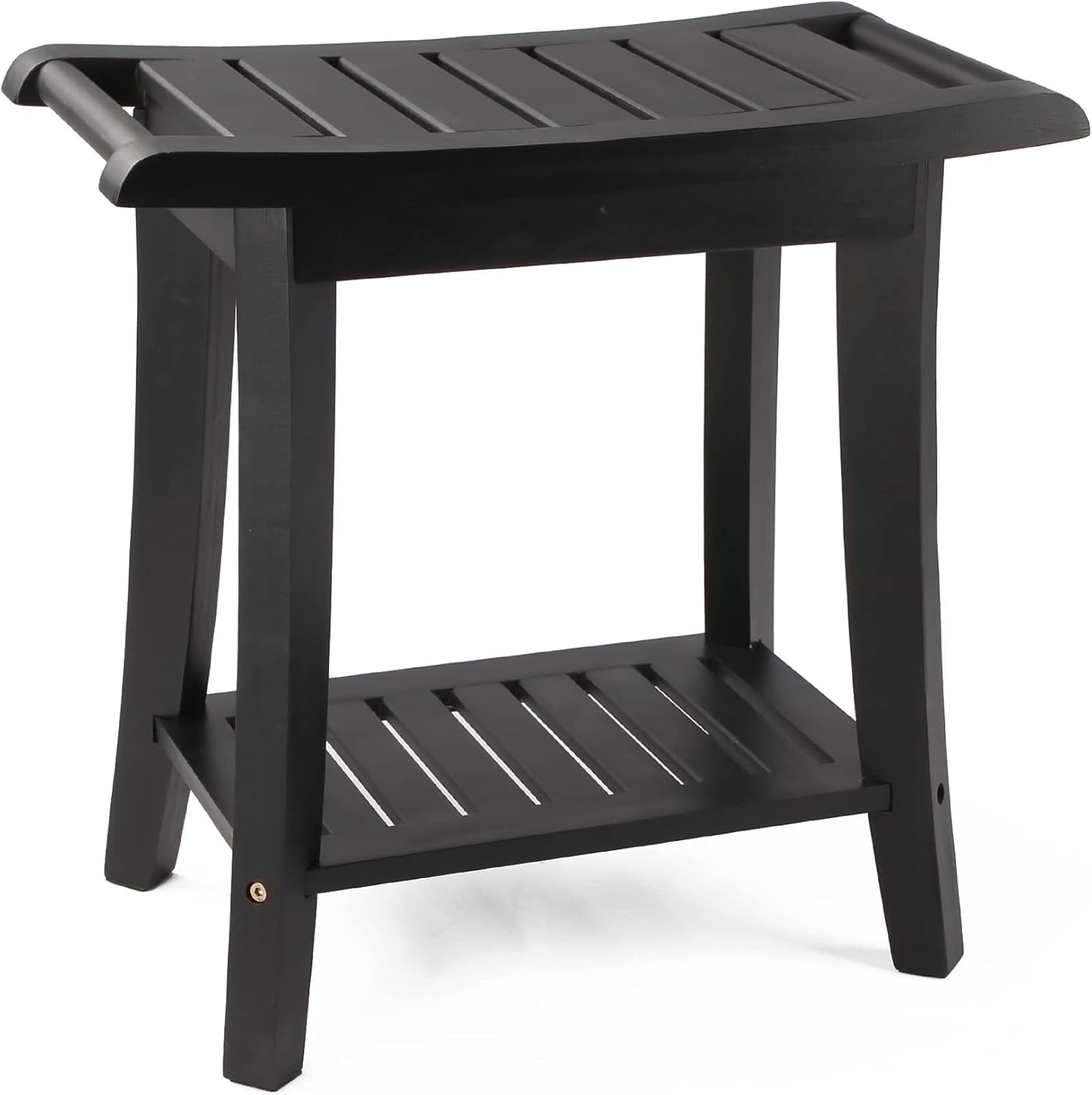 Bamboo shower bench with built-in storage rack, bathroom spa chair ...