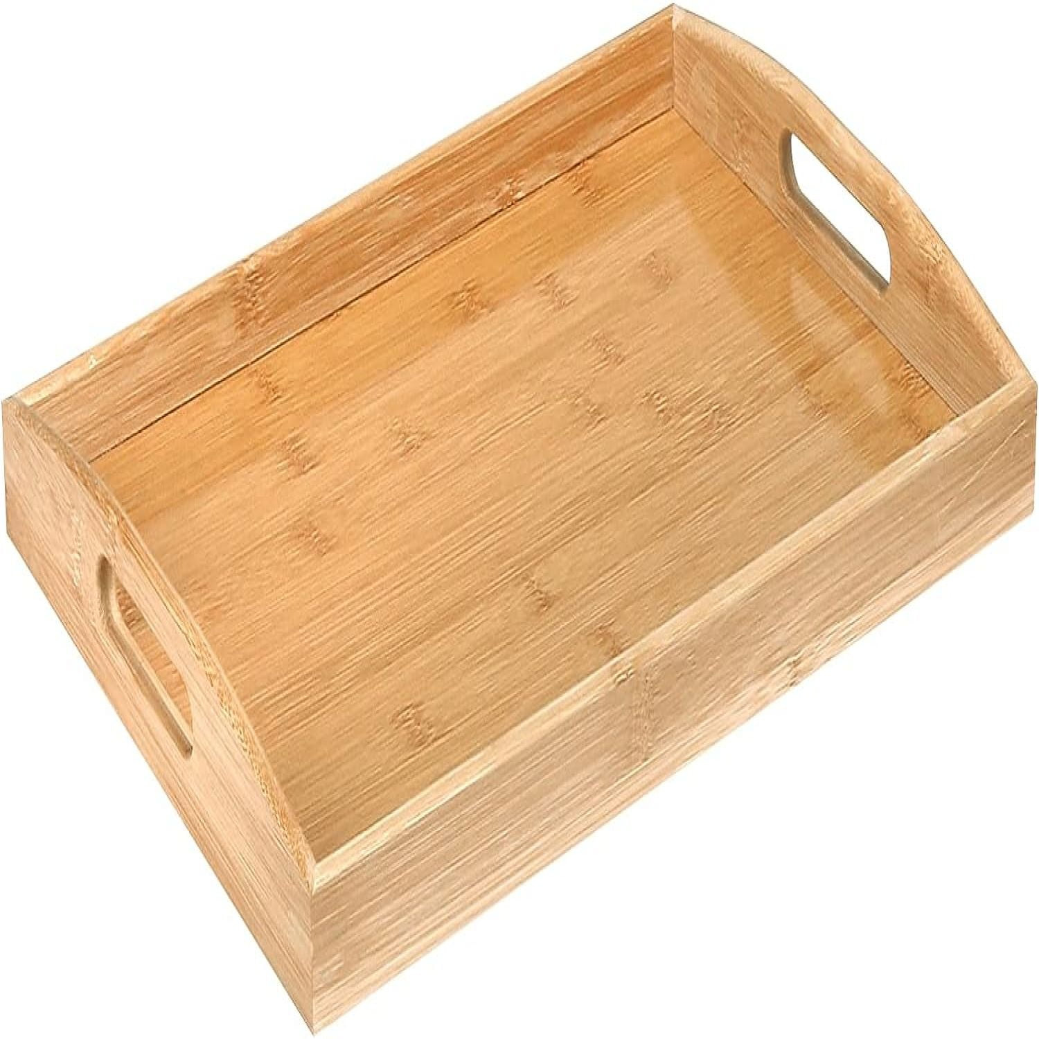 Bamboo tray, natural wood service tray, sturdy medium density ...