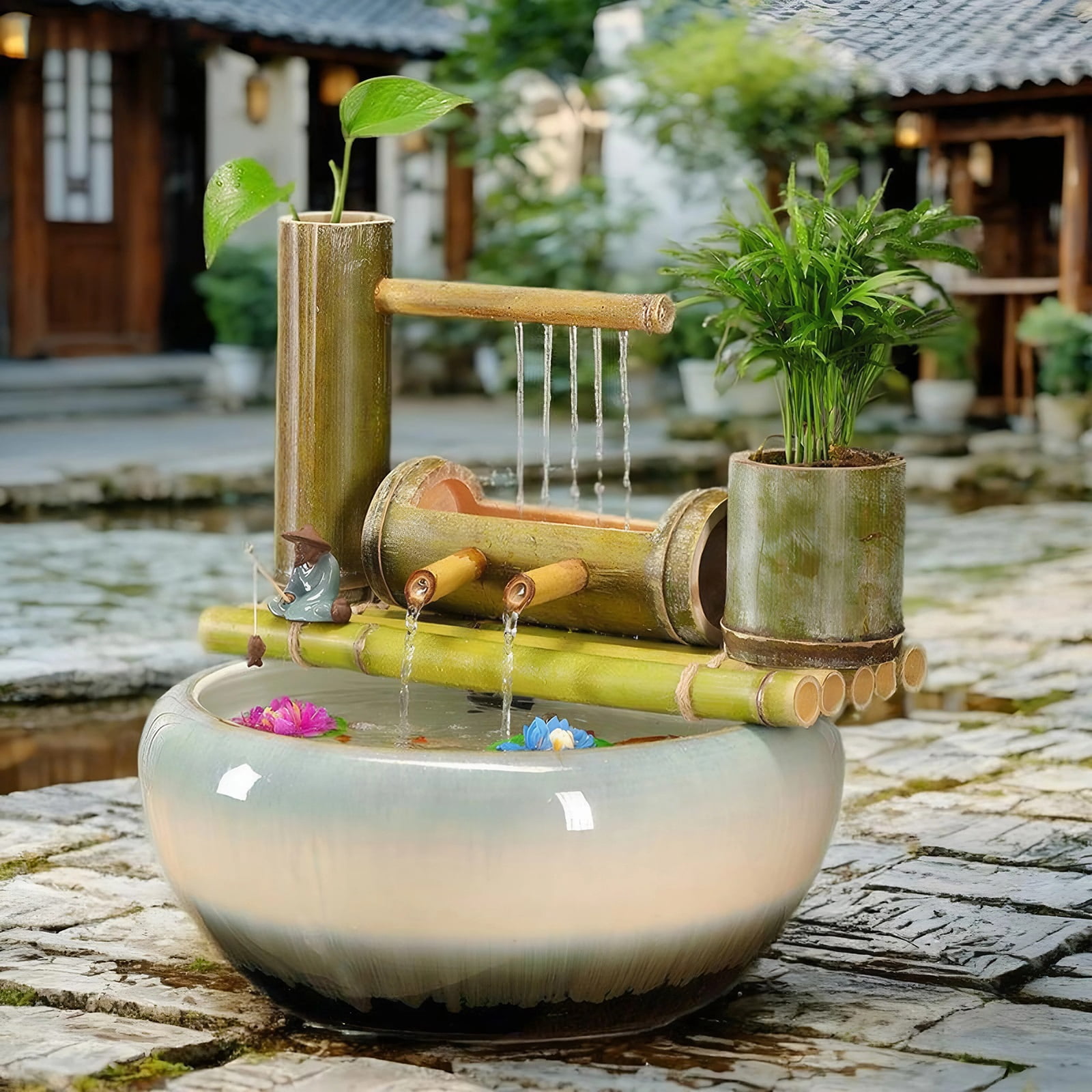 Bamboo water fountain for indoor and outdoor use, 45cm, Japanese ...