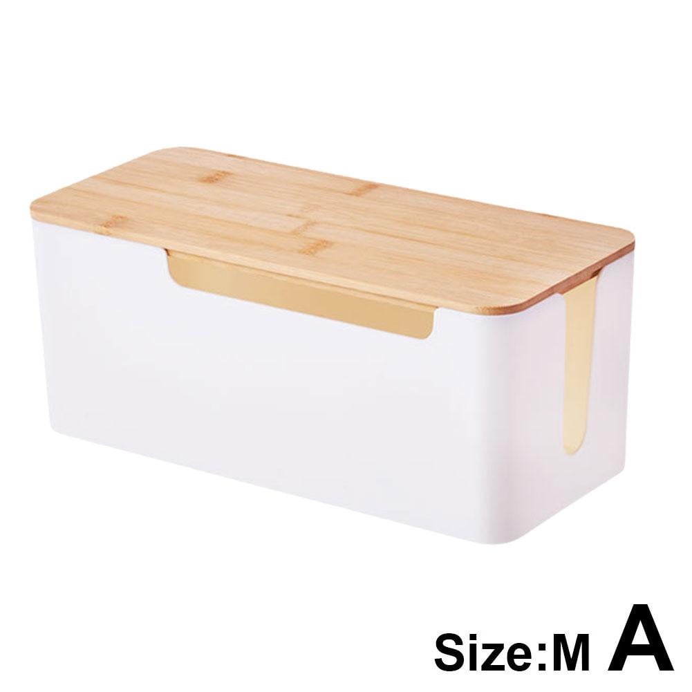 Bamboo wood style white (A) medium $ plastic wire storage box power ...